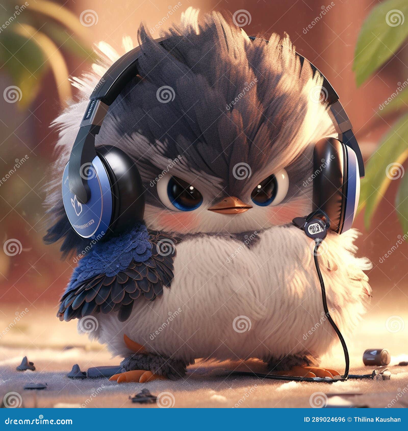 Cute Bird with Headset Ai Generate Stock Illustration - Illustration of ...