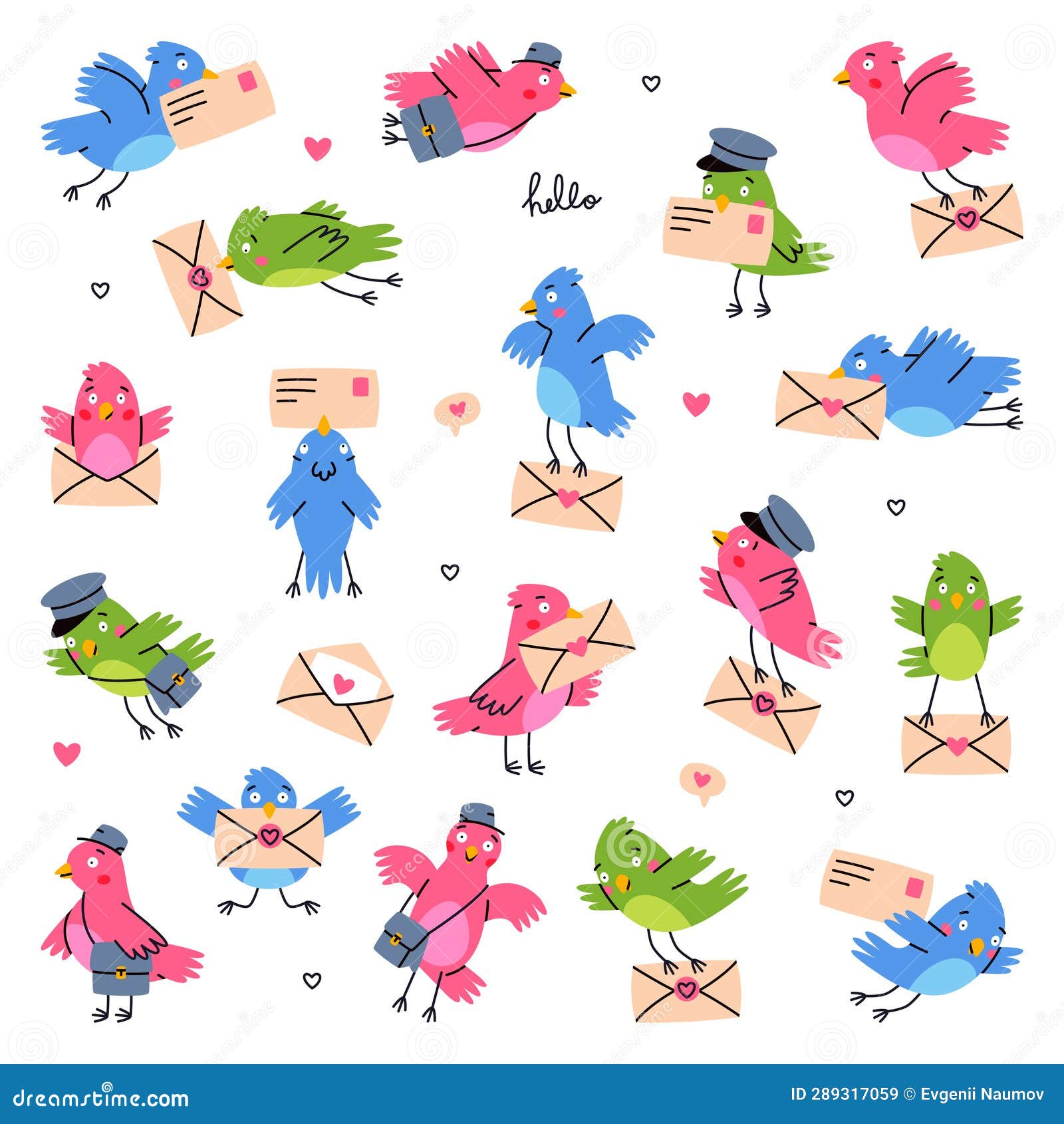 Cute Bird Carrying Envelope with Letter Vector Set Stock Illustration ...