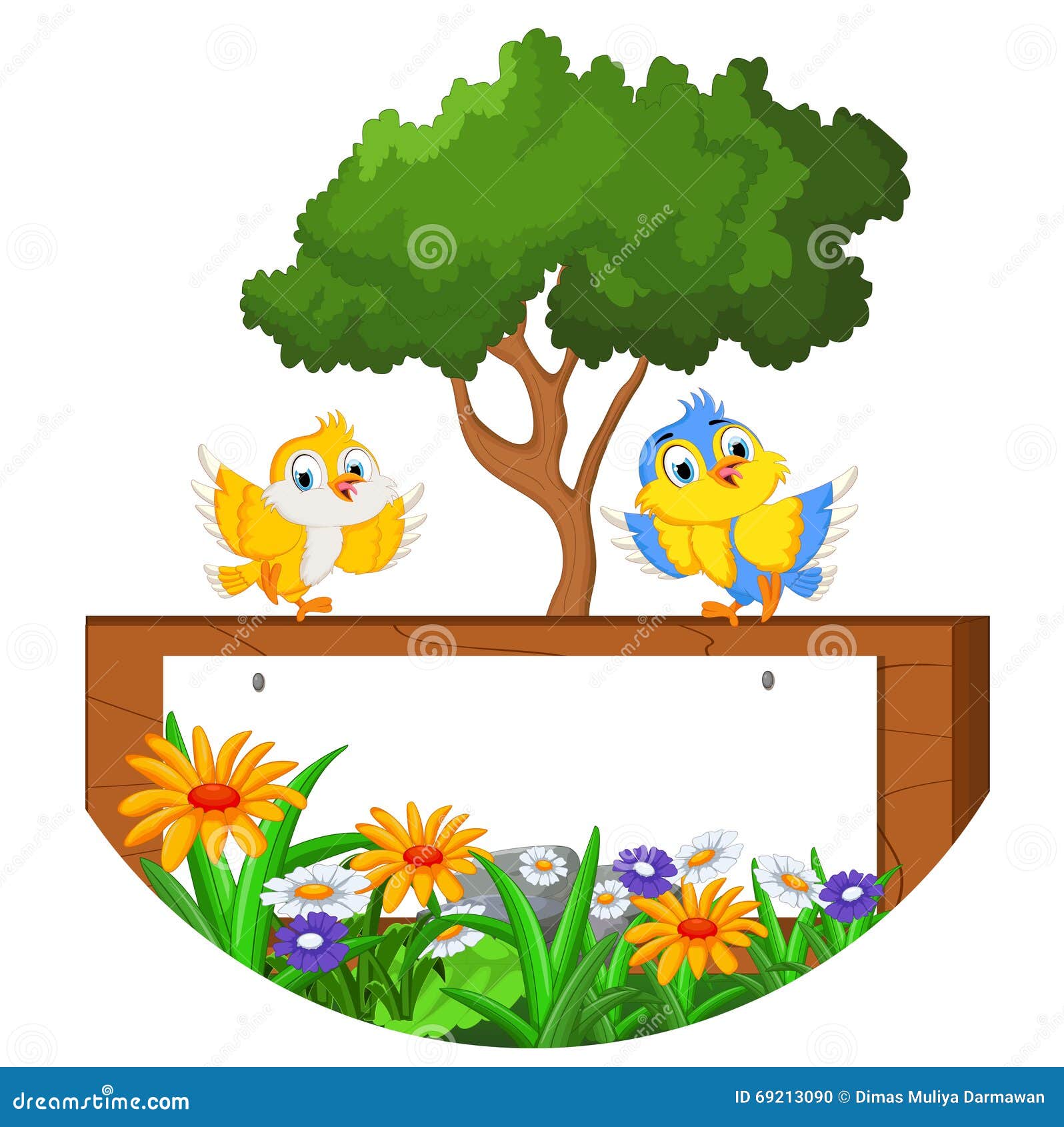 Cute Bird Cartoon with Blank Sign Stock Illustration - Illustration of ...