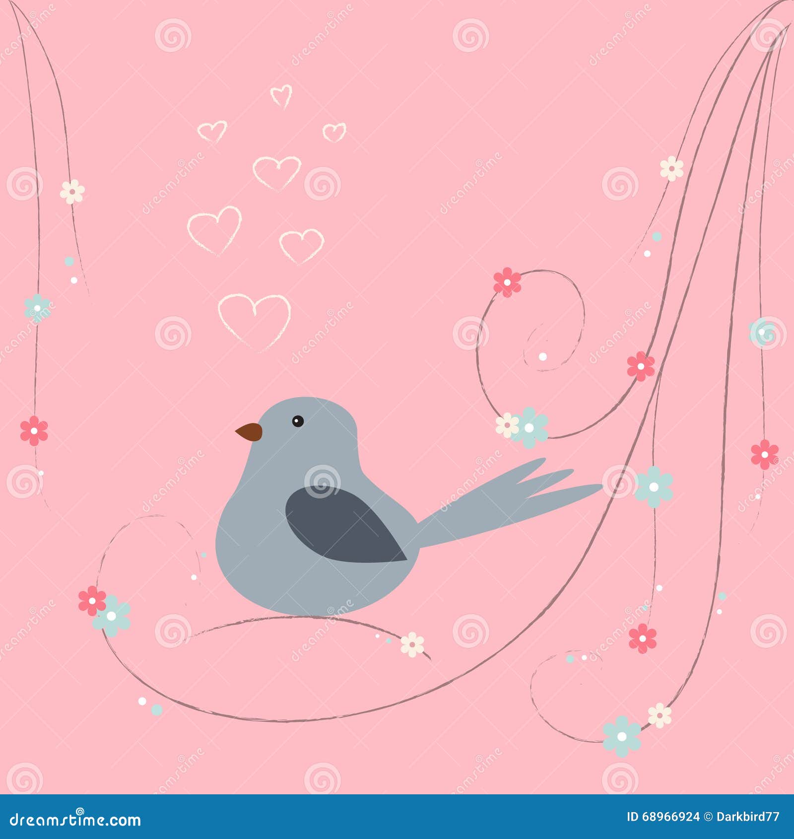 Bird With Hearts. Hand Drawn Doodle Symbol Of Sain Valentine S Day ...