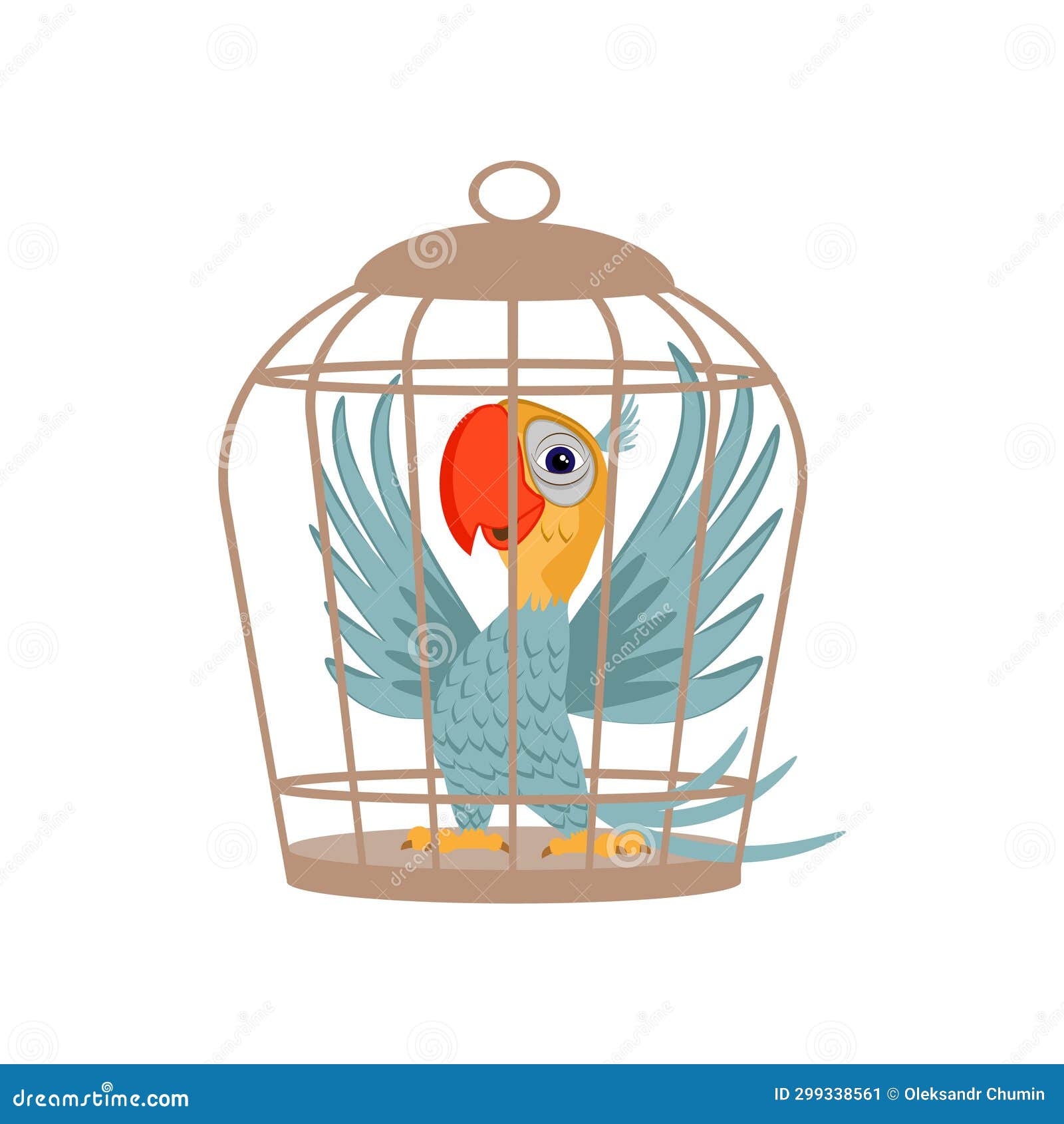 Cute Bird Parrot in Cage Mascot Stock Vector - Illustration of friendly ...