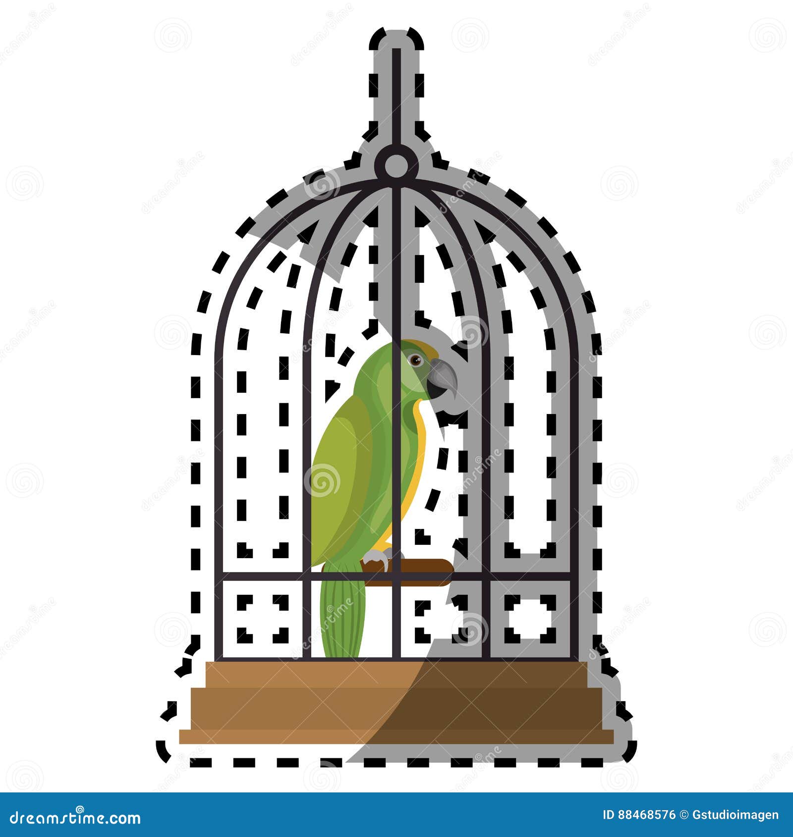 Cute Bird Parrot in Cage Mascot Stock Vector - Illustration of domestic ...