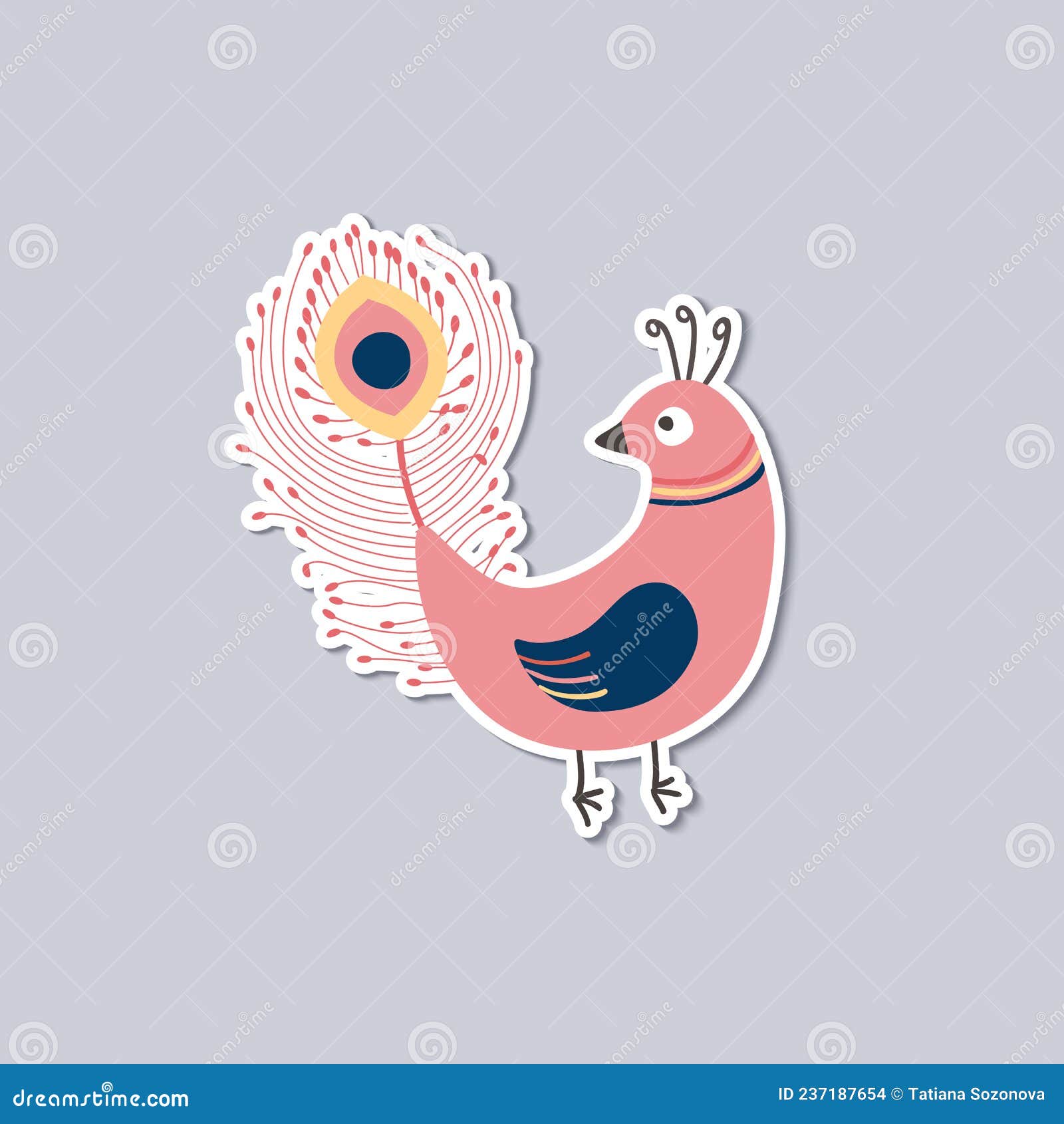 Cute Bird with a Peacock Tail. Funny Cartoon Character Stock Vector ...