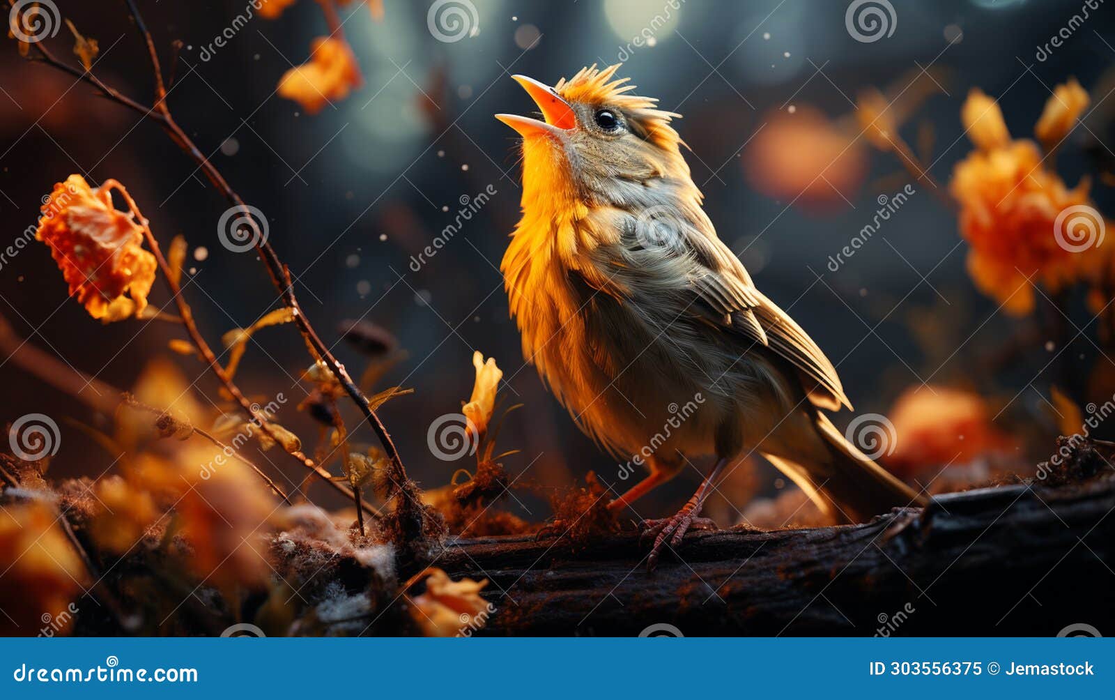 A Cute Bird Perching on a Branch, Singing in the Forest Generated by AI ...