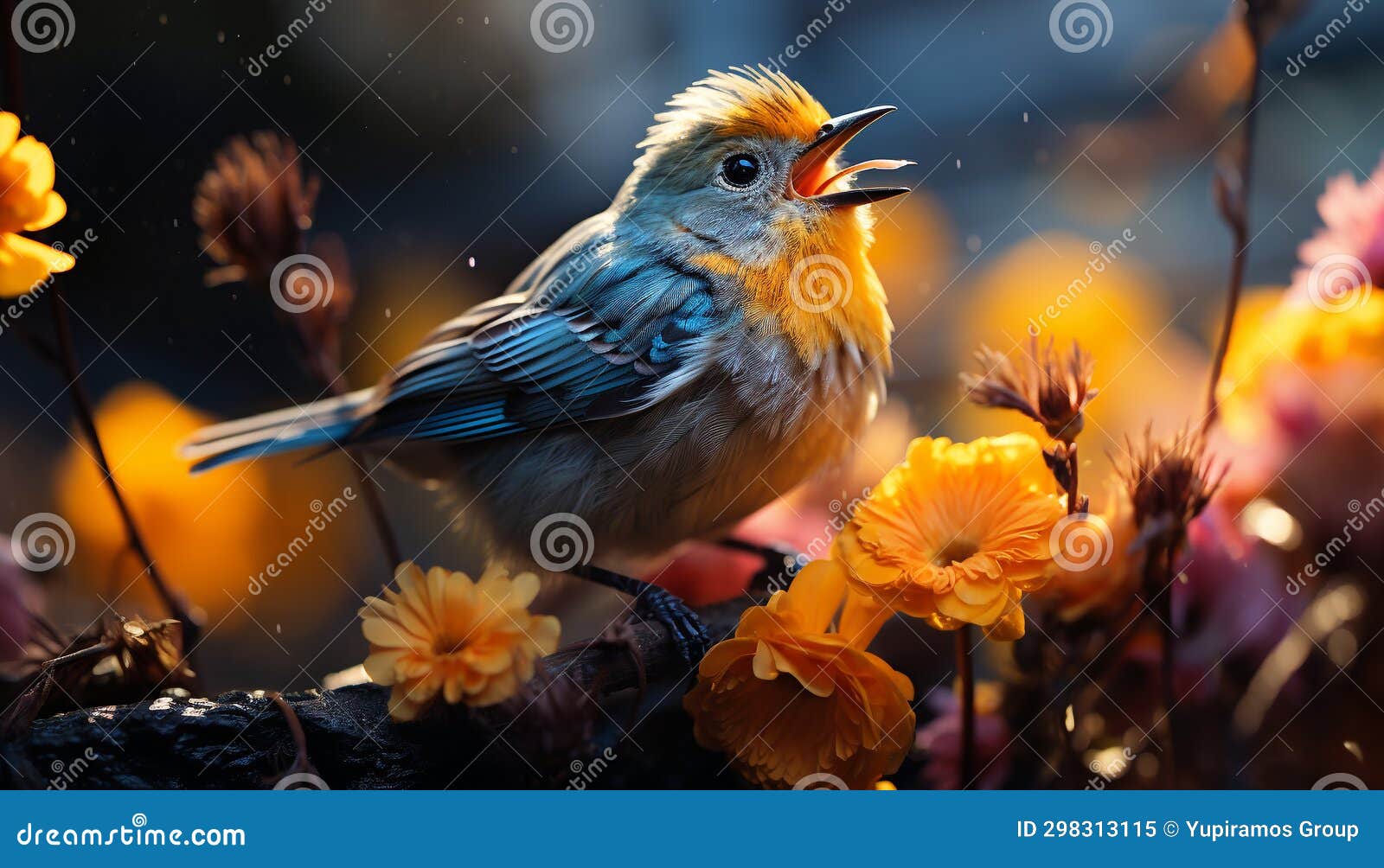 Cute Bird Perching on Branch, Singing in Springtime Generated by AI ...