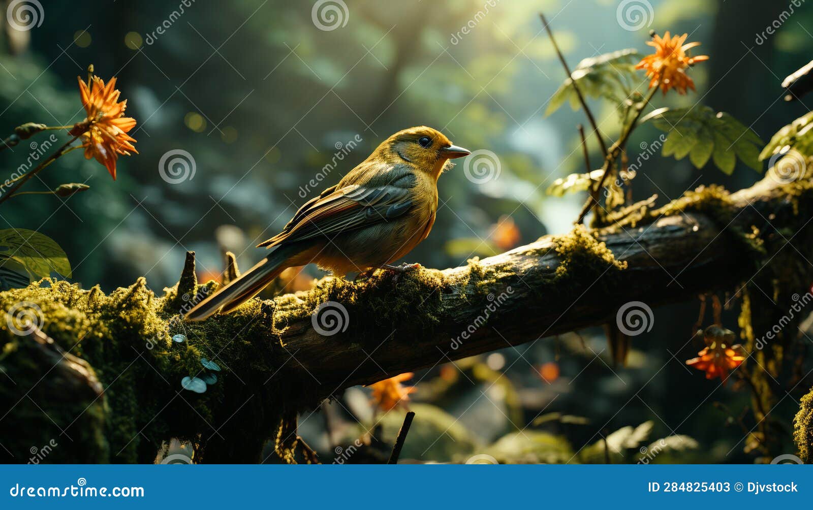 Cute Bird Perching on Branch, Singing in Tranquil Forest Generated by ...