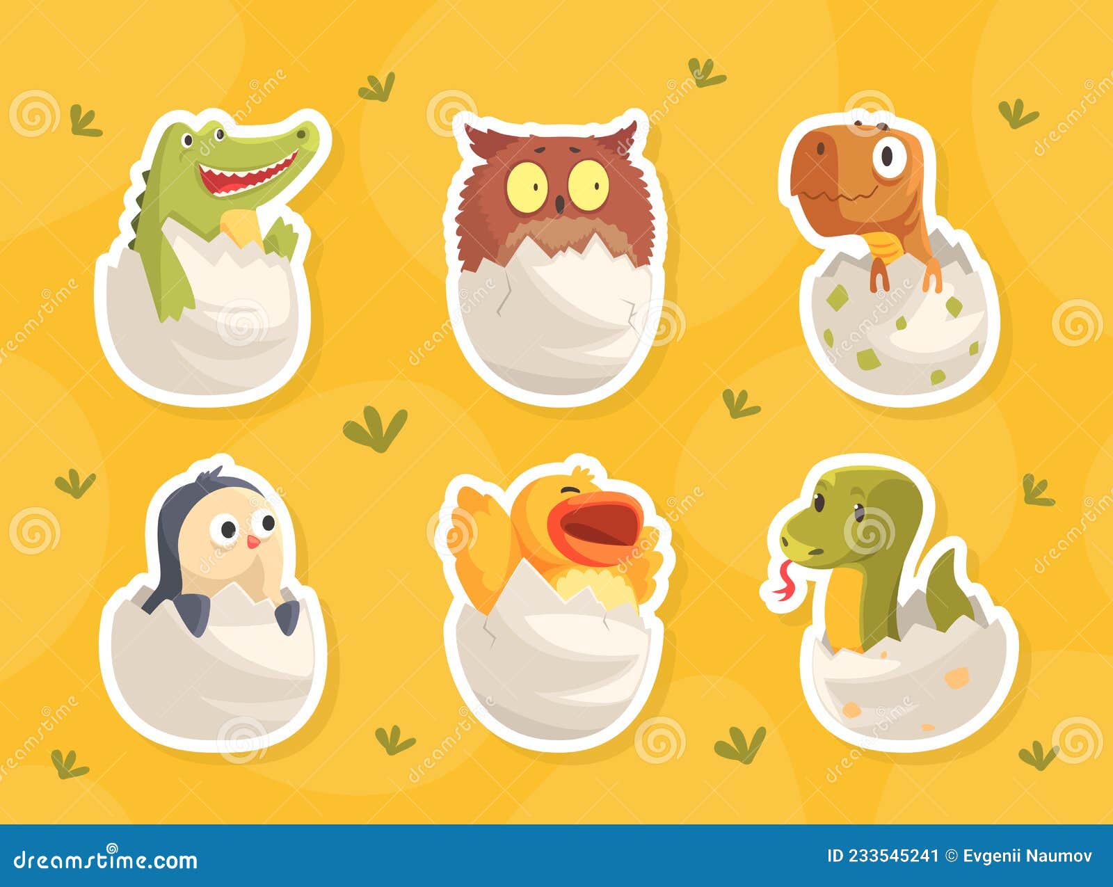 Cute Bird and Reptile Hatching from Egg Sitting in Cracked Open Shell ...