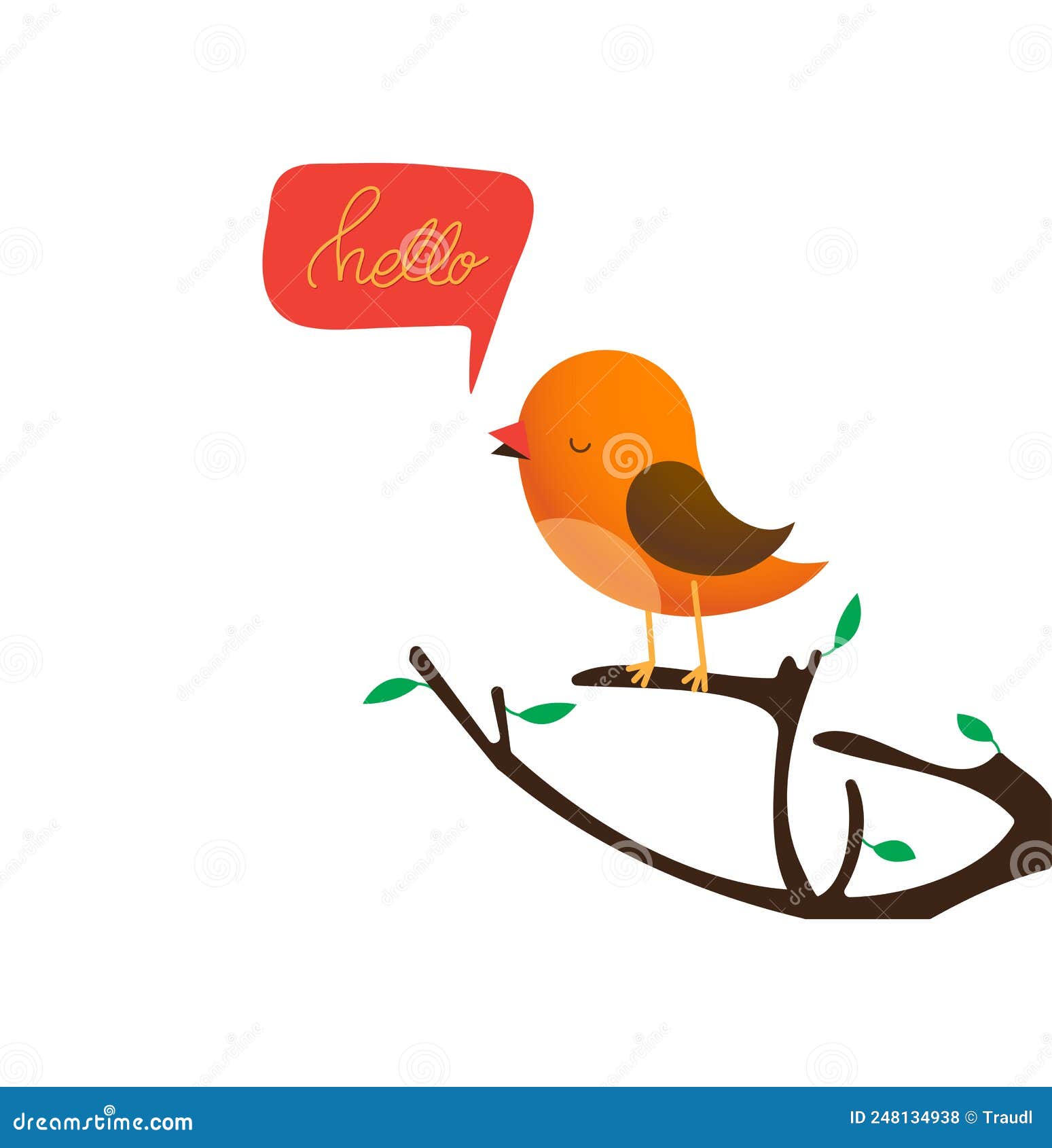 Cute Bird is Saying Hello while Sitting on a Tree. Vector Illustration ...