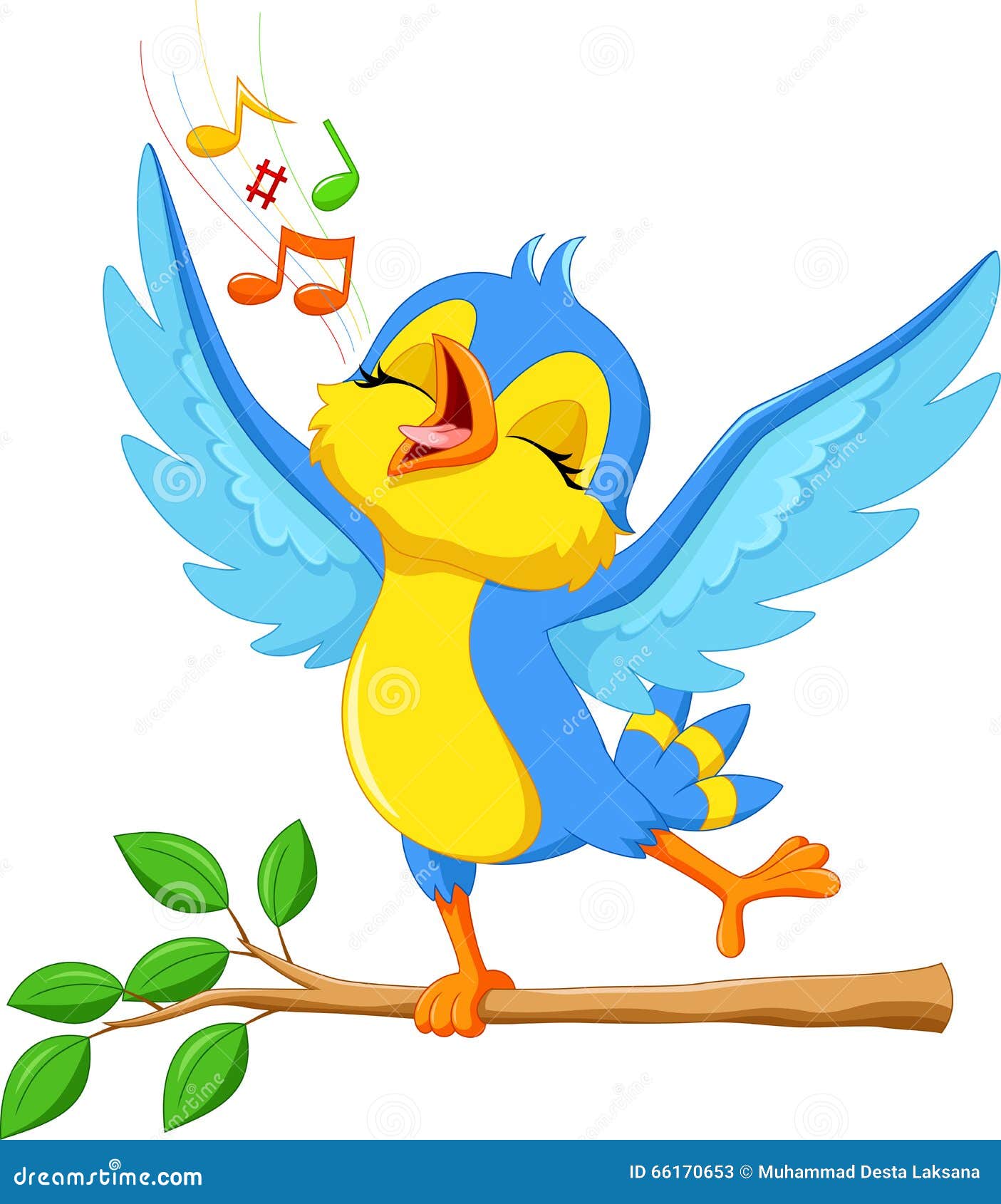Cute bird singing stock vector. Illustration of bluebird - 66170653