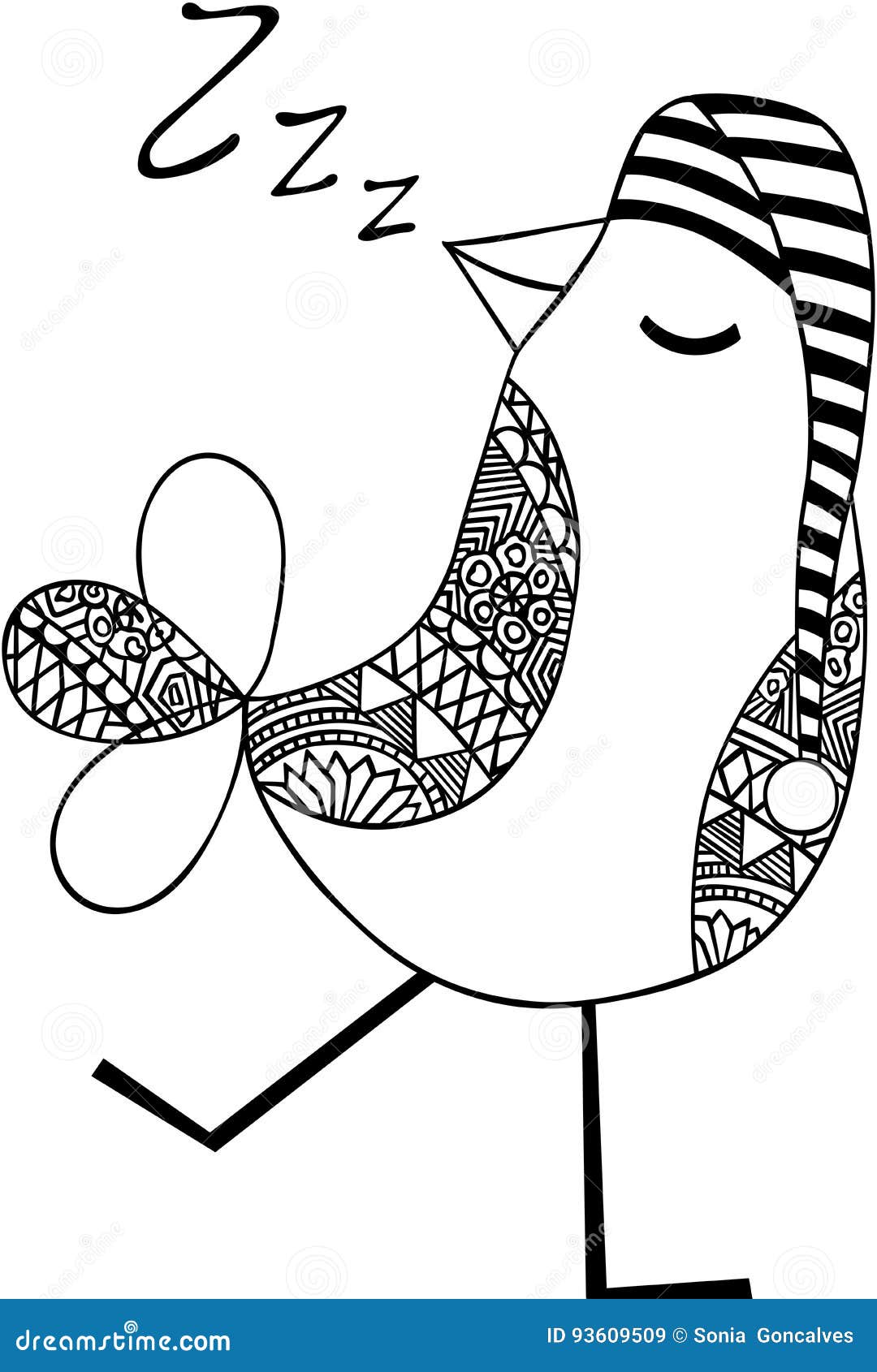 Cute bird sleeping stock vector. Illustration of handmade - 93609509