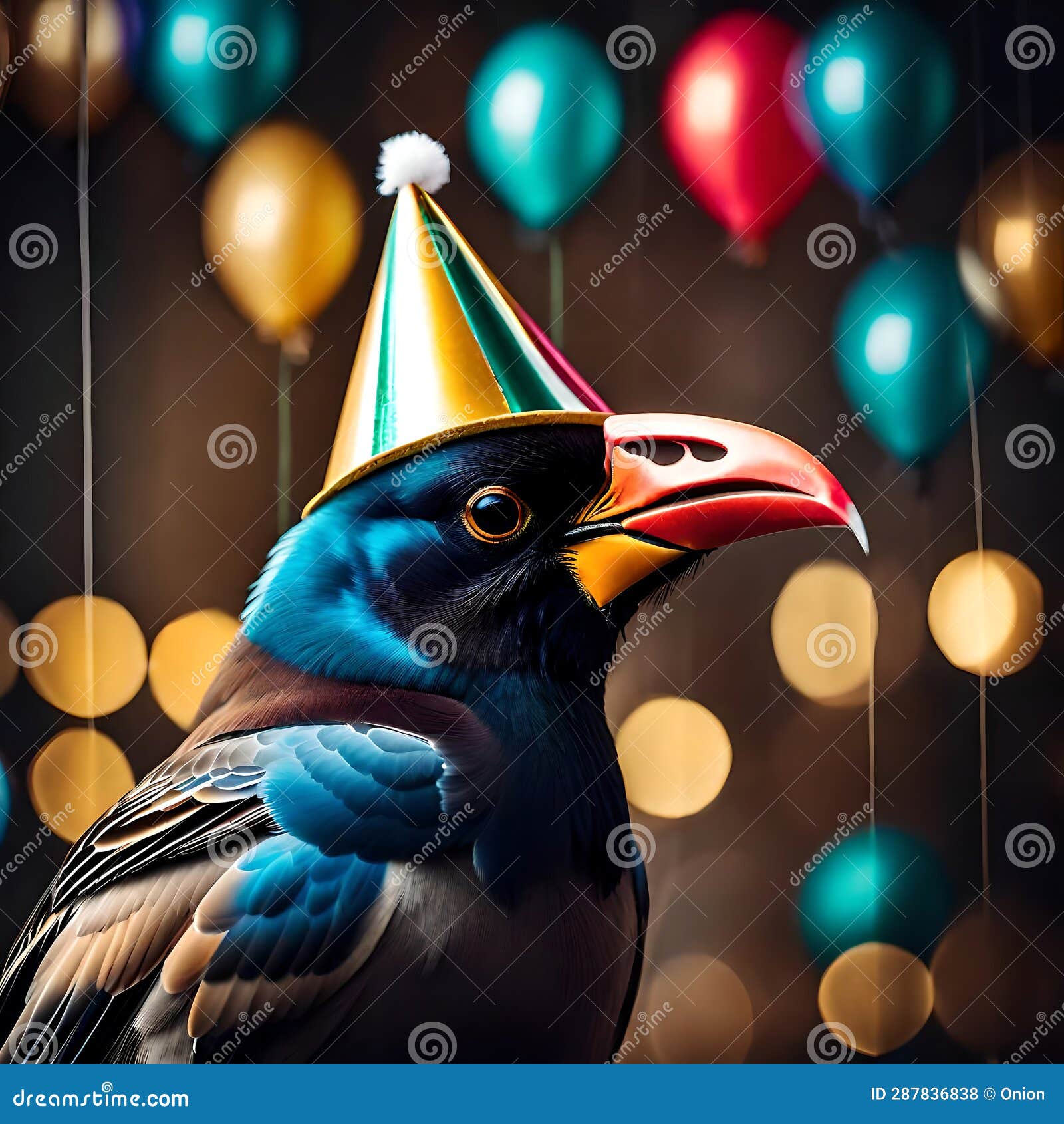 Cute Bird Wearing Party Hat - Ai Generated Image Stock Illustration ...