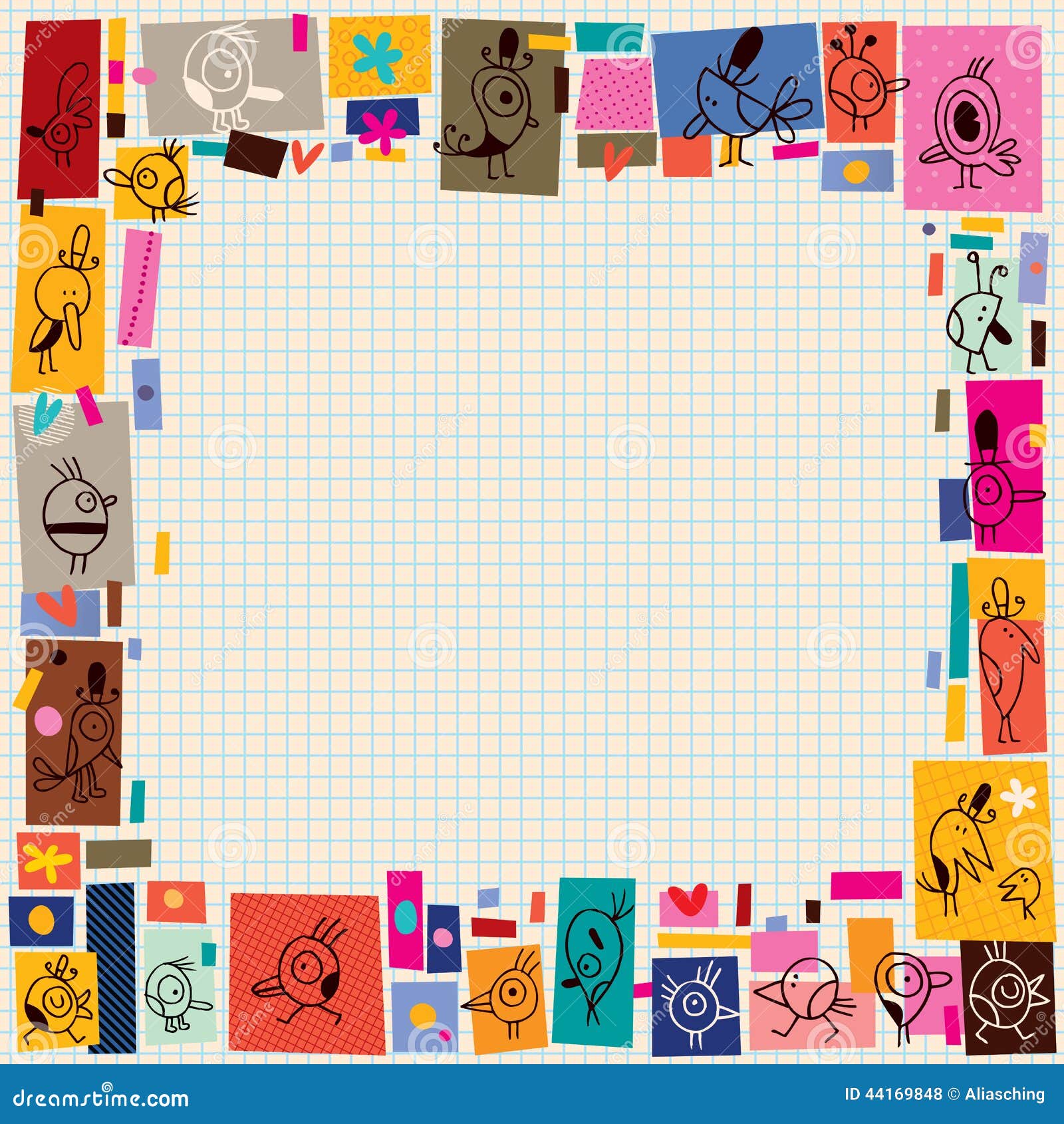 Collage Cartoon Characters Doodle Seamless Pattern Vector Illustration ...