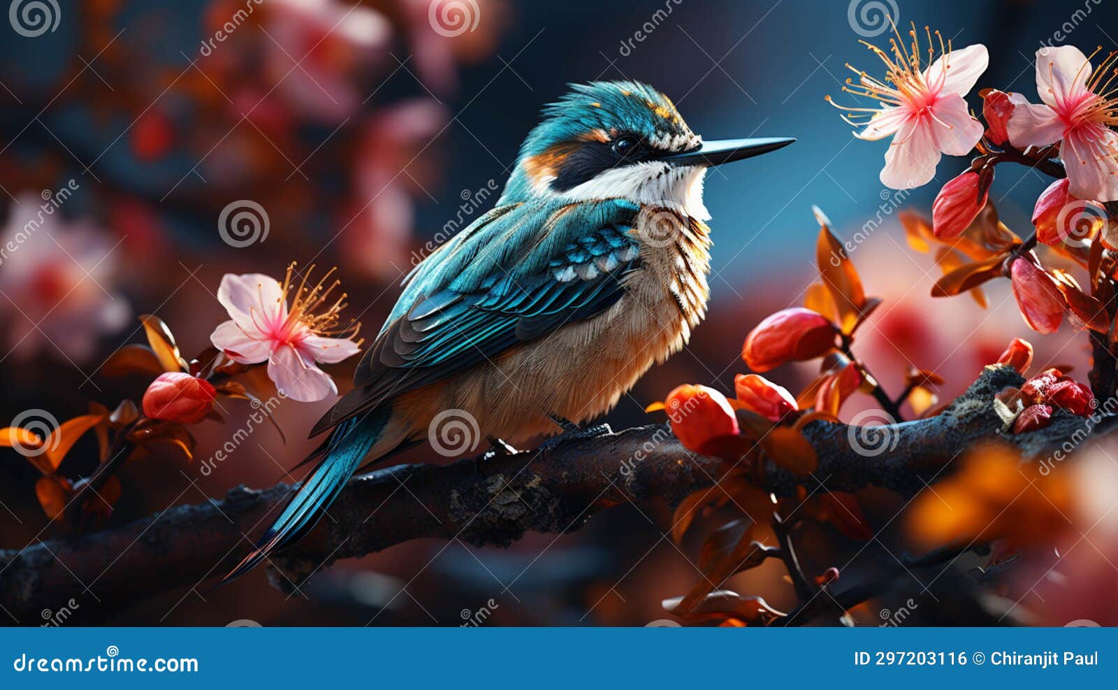 Cute Birds and Flower on a Branch Stock Photo - Image of nature, spring ...