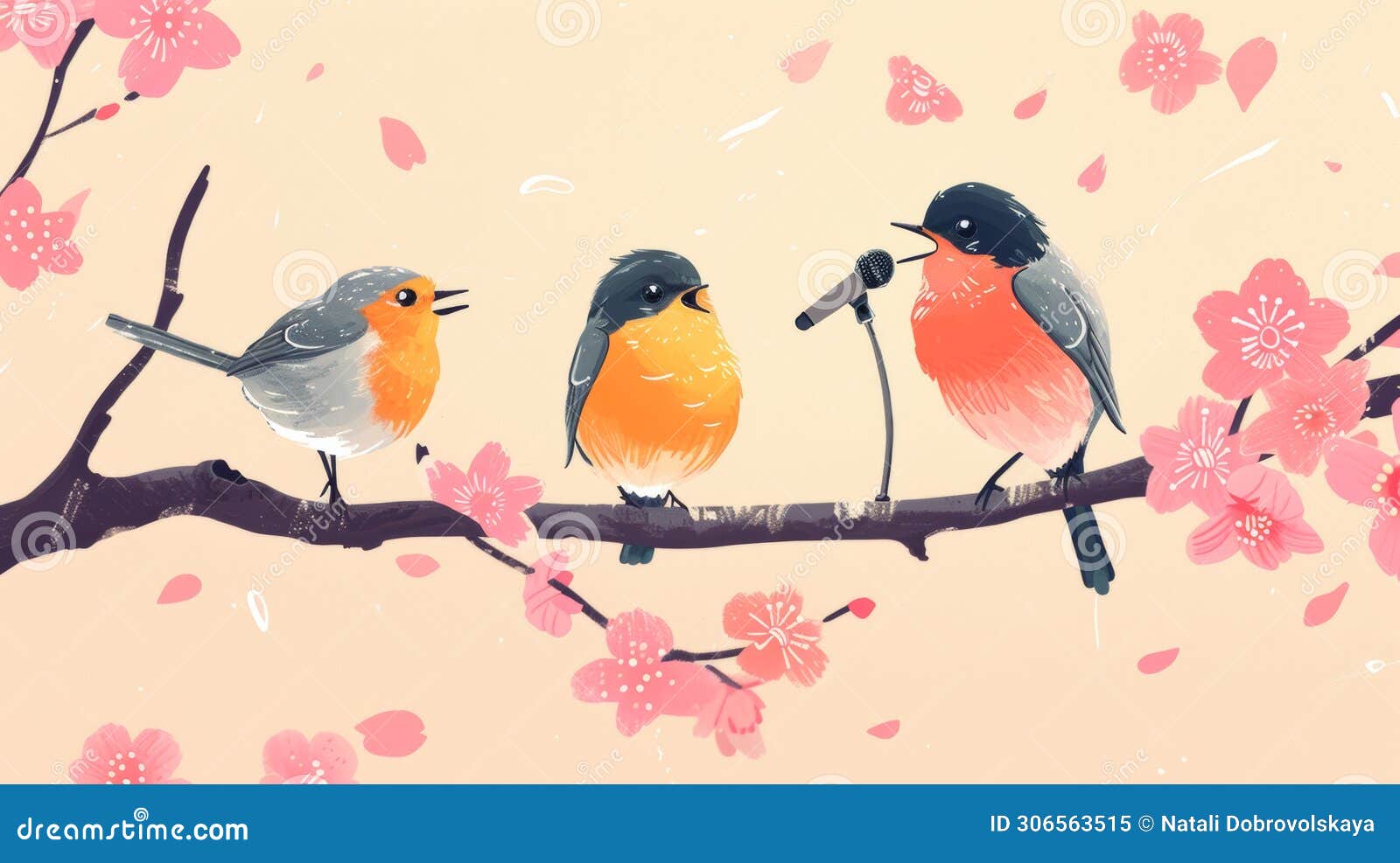 Cute Birds I with Microphone on the Tree Singing Songs.,spring Concept ...