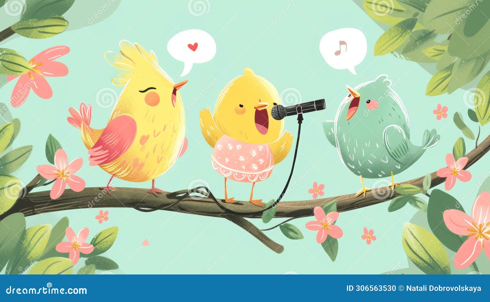 Cute Birds I with Microphone on the Tree Singing Songs.,spring Concept ...