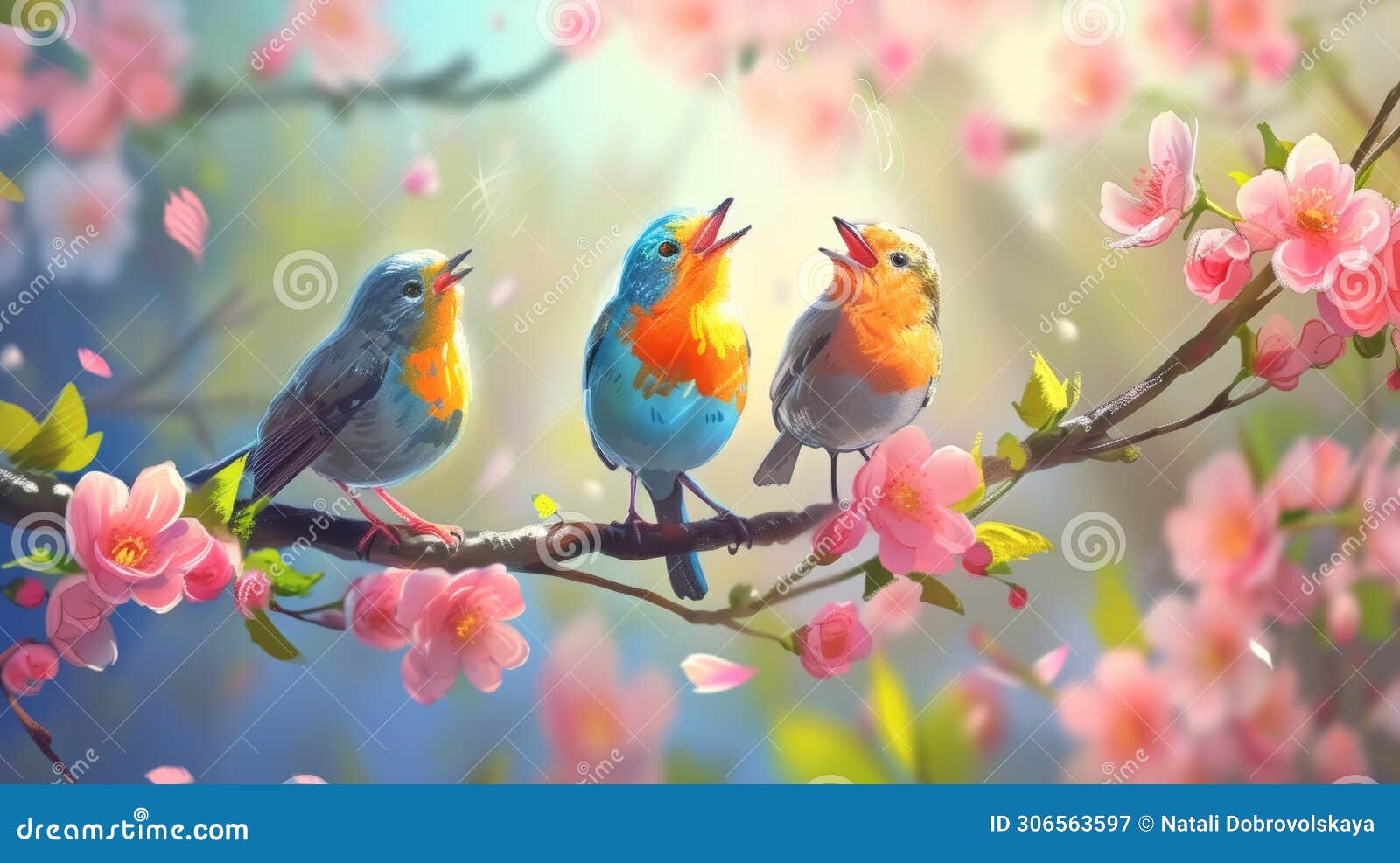 Cute Birds I with Microphone on the Tree Singing Songs.,spring Concept ...