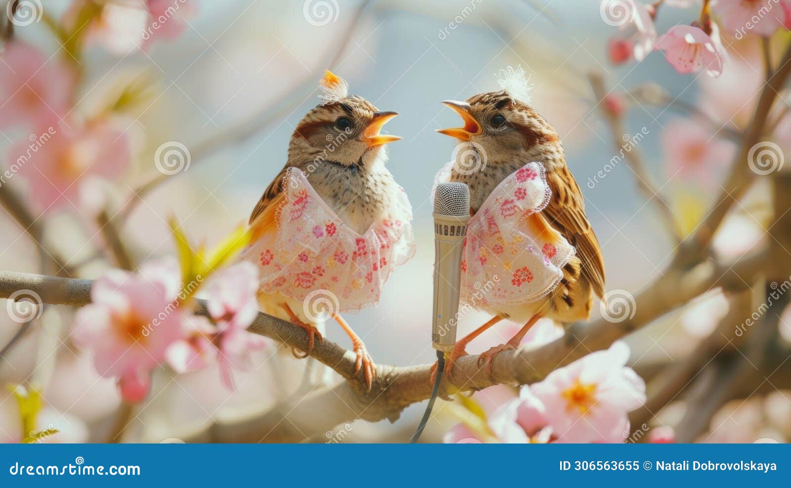 Cute Birds I with Microphone on the Tree Singing Songs.,spring Concept ...