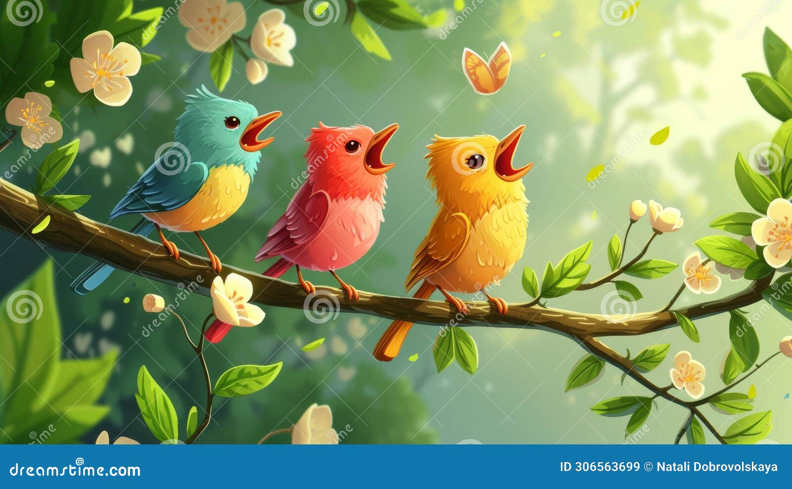 Cute Birds I with Microphone on the Tree Singing Songs.,spring Concept ...
