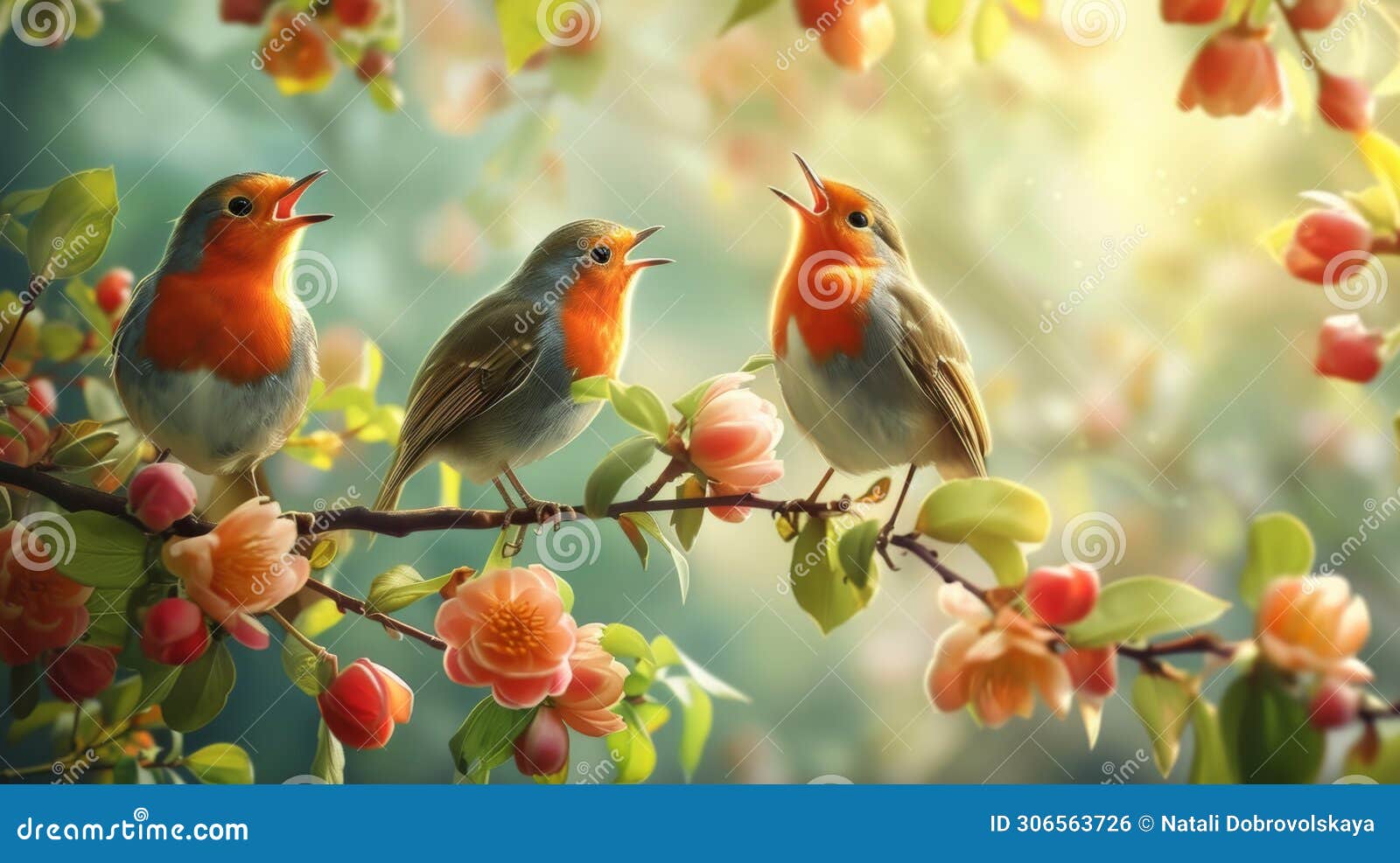 Cute Birds I with Microphone on the Tree Singing Songs.,spring Concept ...