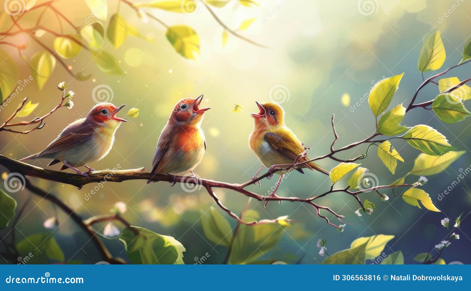 Cute Birds I with Microphone on the Tree Singing Songs.,spring Concept ...