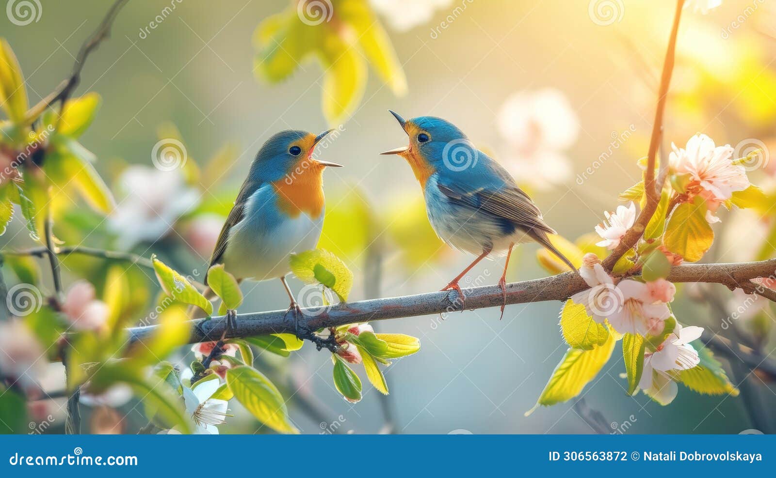 Cute Birds I with Microphone on the Tree Singing Songs.,spring Concept ...