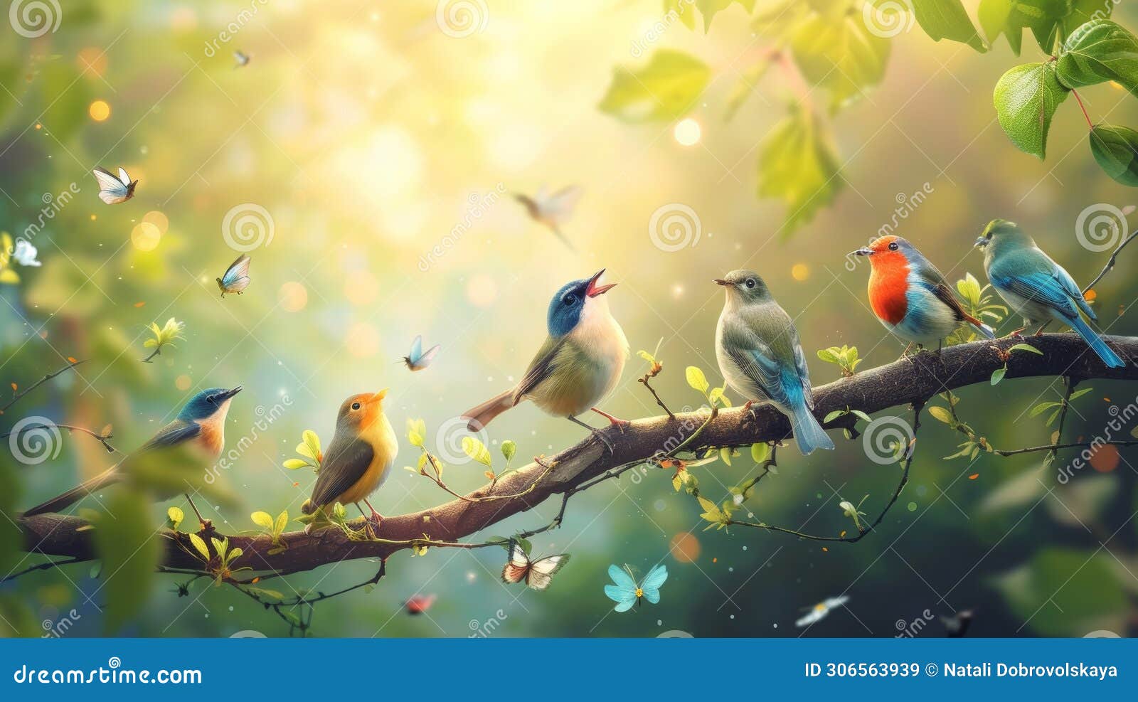Cute Birds I with Microphone on the Tree Singing Songs.,spring Concept ...