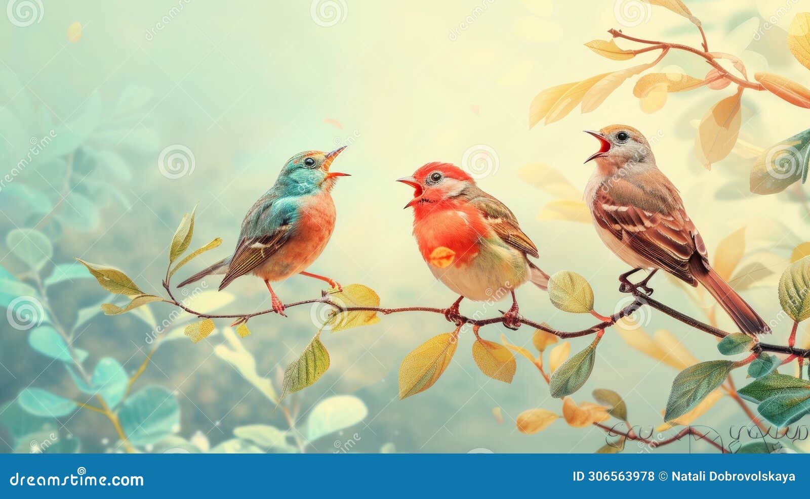 Cute Birds I with Microphone on the Tree Singing Songs.,spring Concept ...