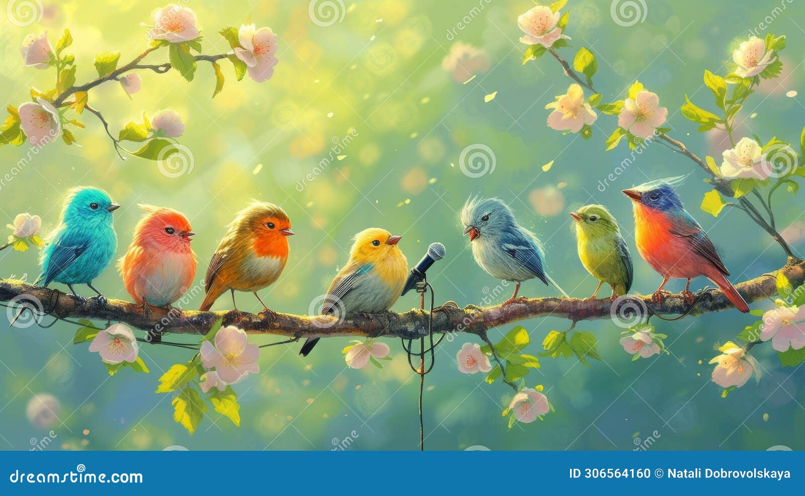 Cute Birds I with Microphone on the Tree Singing Songs.,spring Concept ...