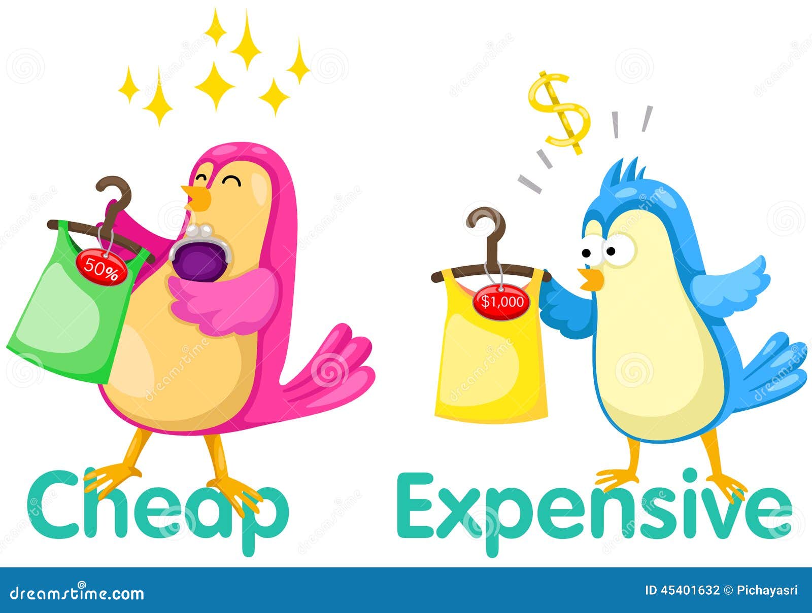 Cute Birds with Opposite Words Stock Vector - Illustration of expensive ...