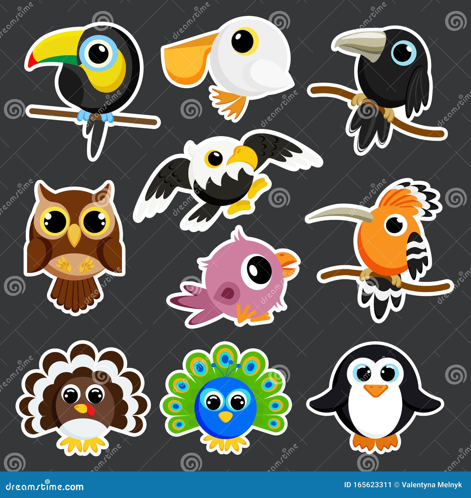 Cute Birds Set Stickers Template Vector Stock Vector - Illustration of ...