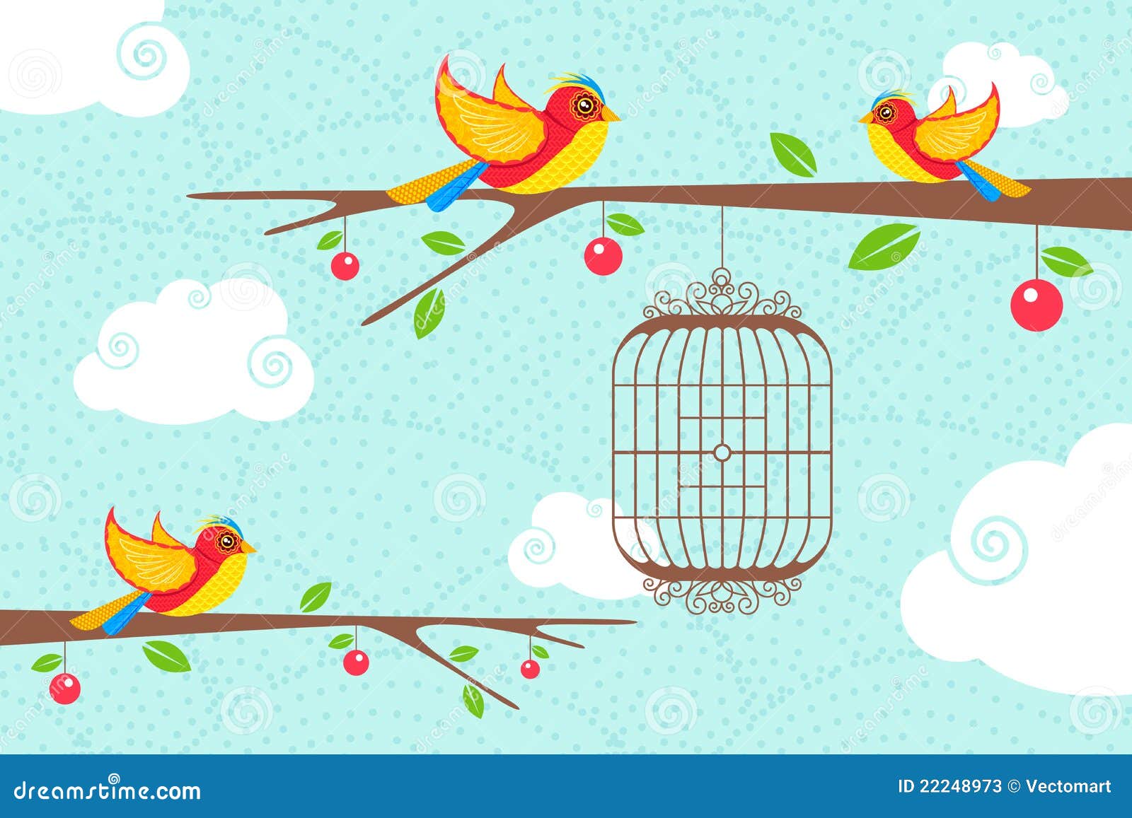 Cute Birds sitting on tree stock vector. Illustration of empty - 22248973