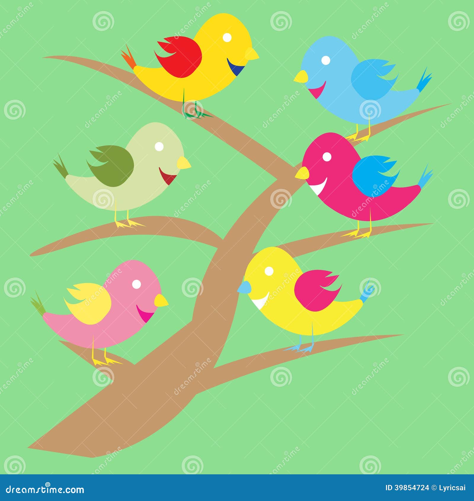 Cute Birds on a Tree Branch. Stock Vector - Illustration of symbol ...
