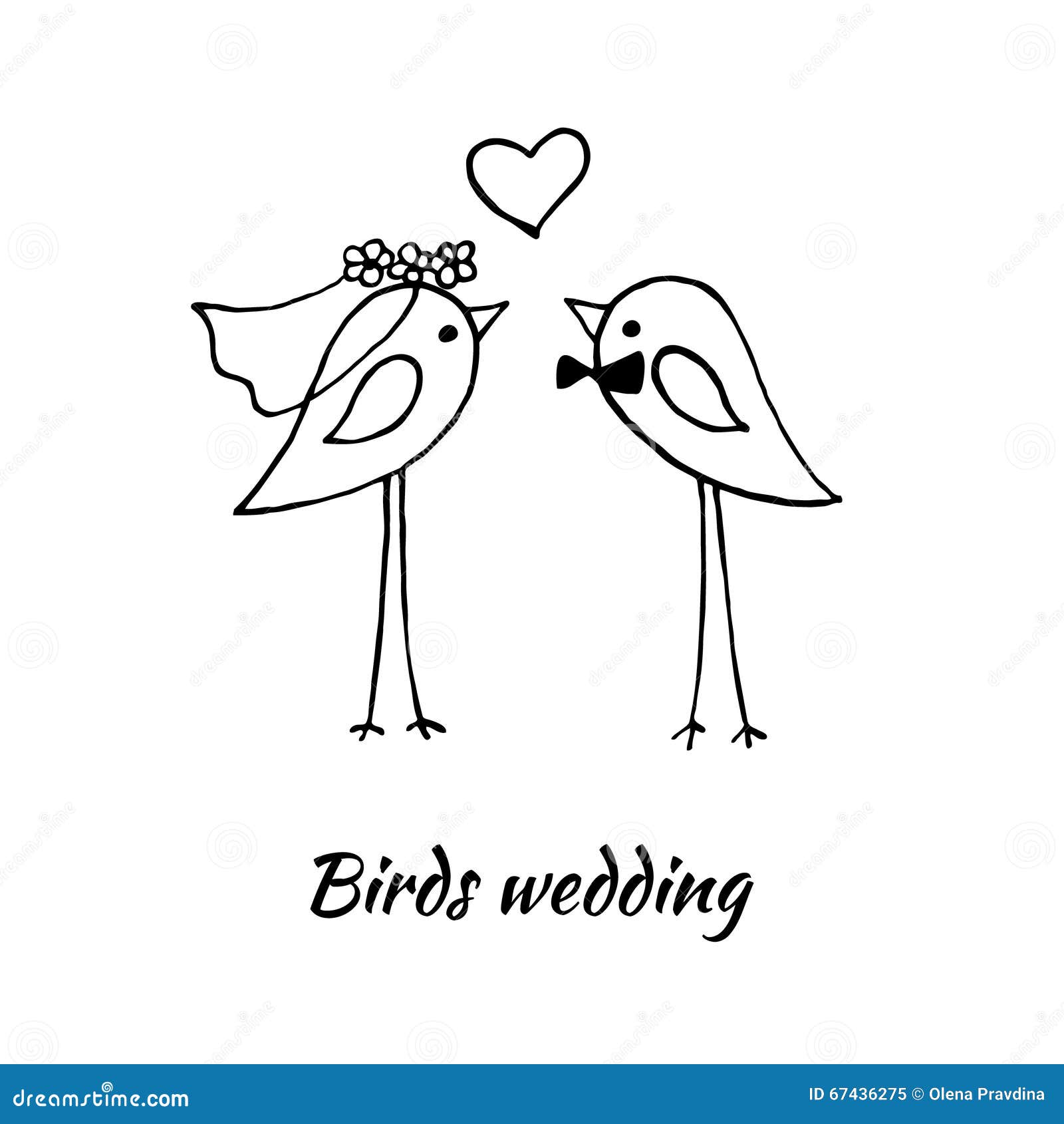 Cute birds wedding. stock vector. Illustration of linear - 67436275