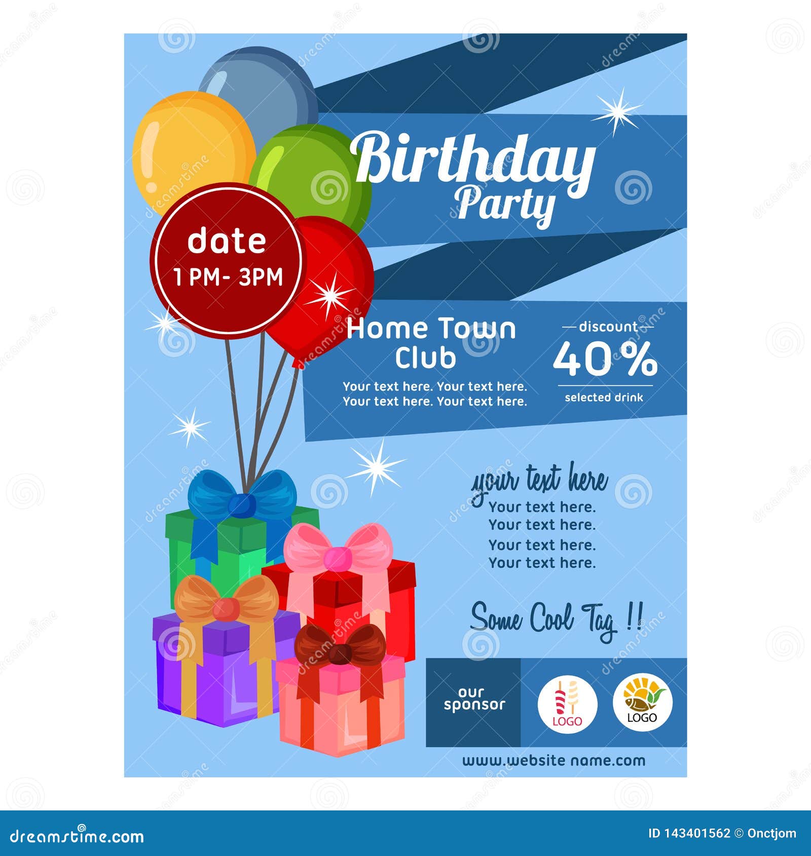 Cute Birthday Poster with Present Box Decoration Flat Style Stock ...