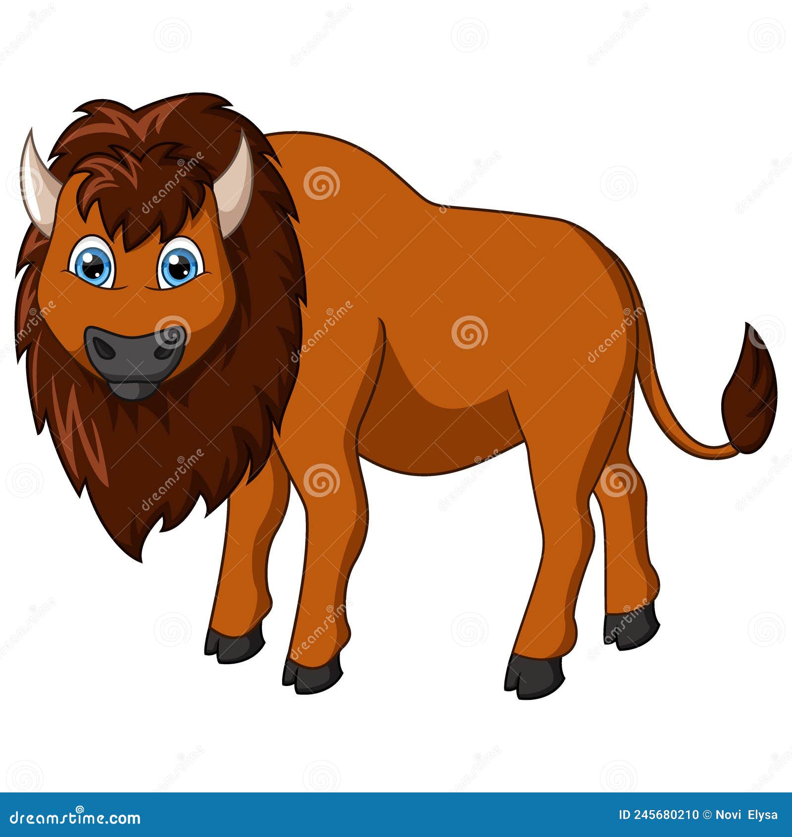 Cute Bison Standing. Cartoon Comic Style Vector Illustration Of Forest ...