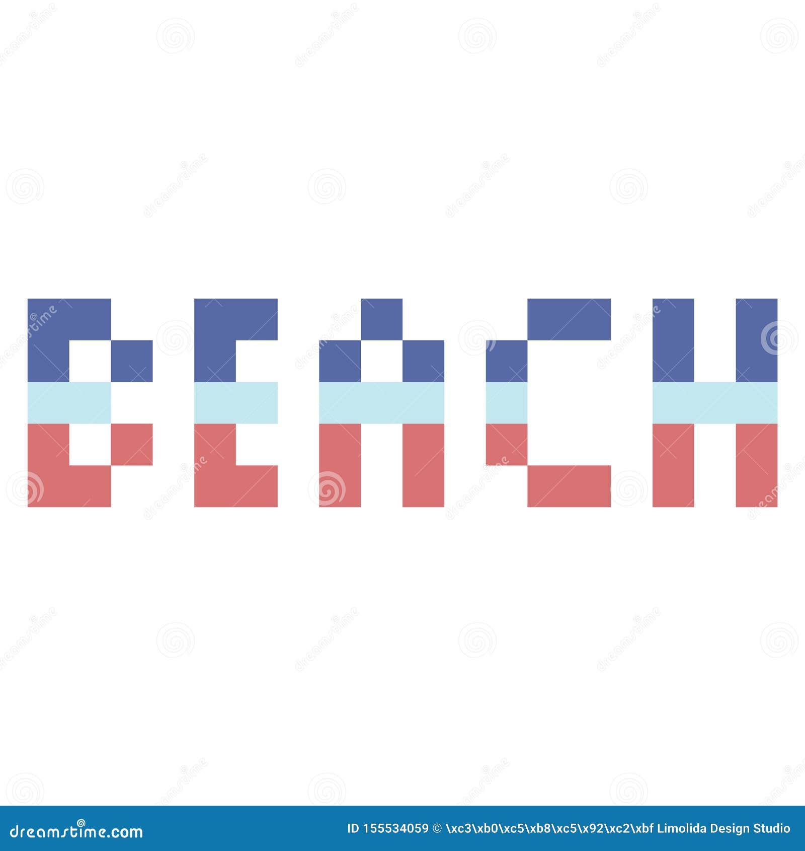 Cute 8 Bit Beach Typography. Pixel Nautical Clip Art. Stock Vector ...