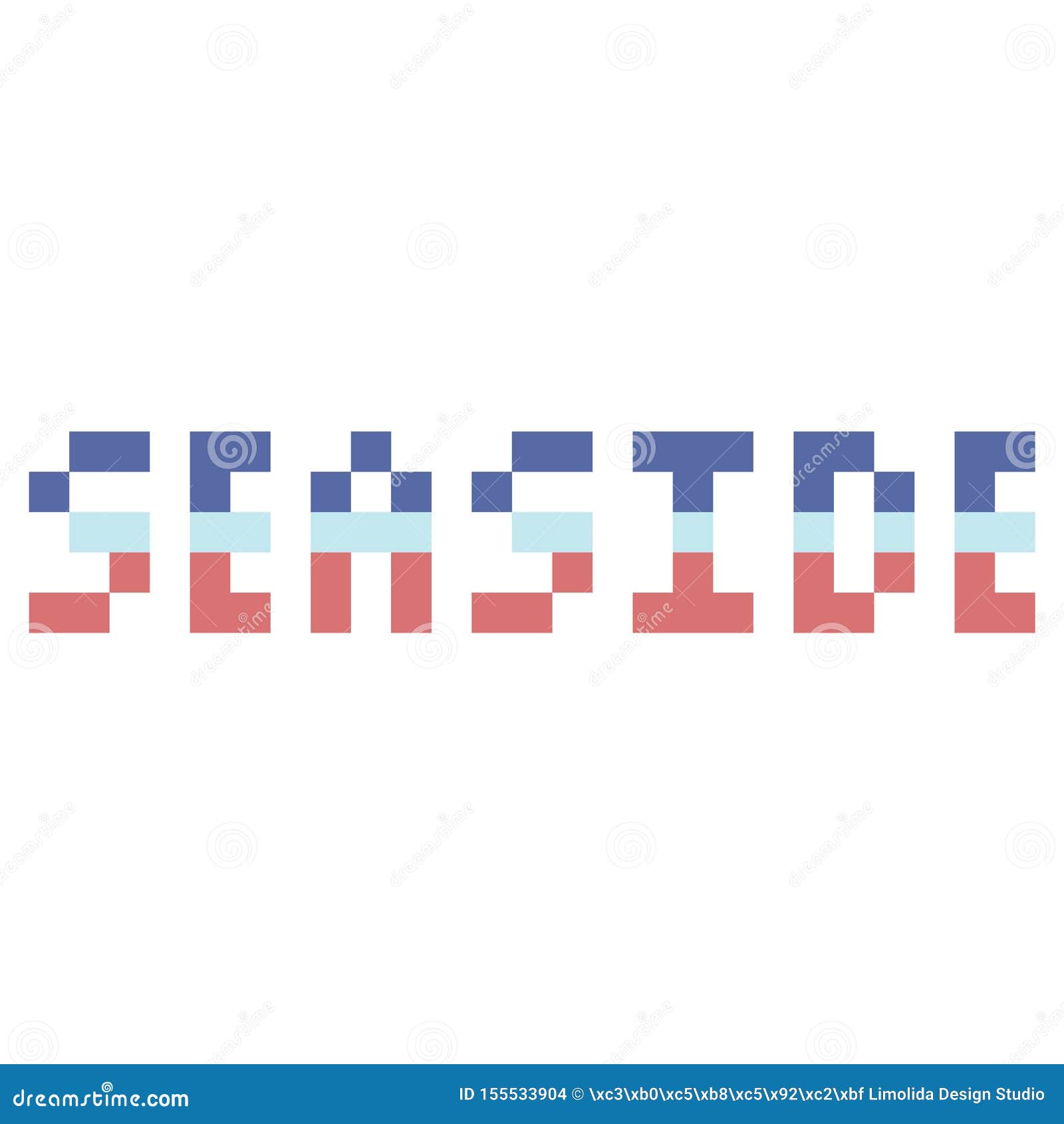 Cute 8 Bit Seaside Typography. Pixel Nautical Clip Art. Stock Vector ...