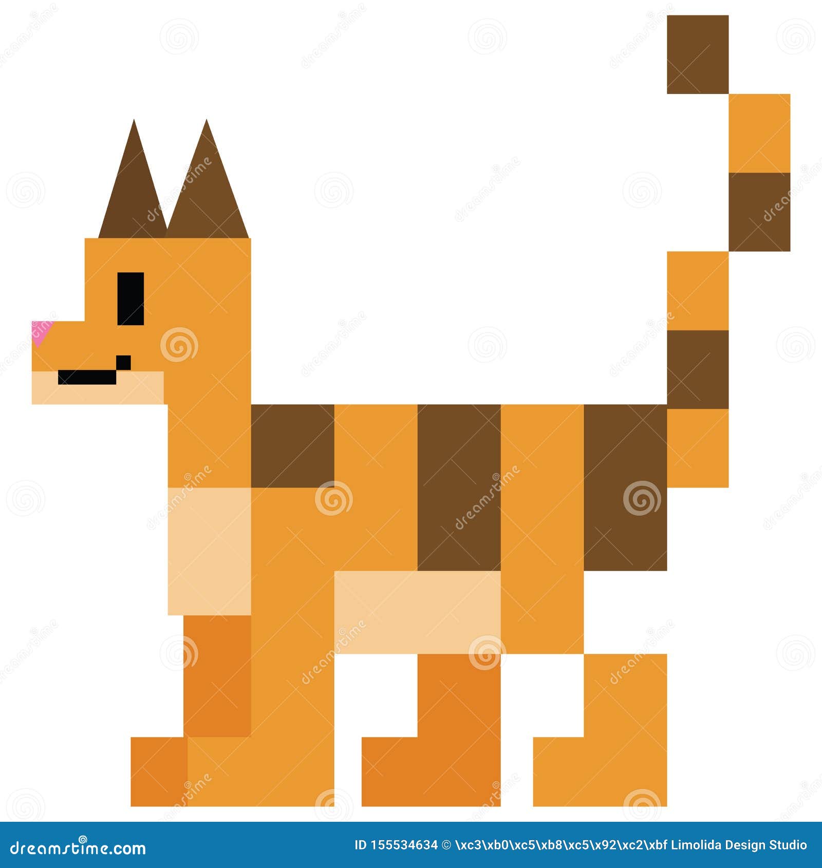 Cute 8 Bit Tabby Cat Vector Illustration. Clip Art Pet Kitty Pixel Art ...