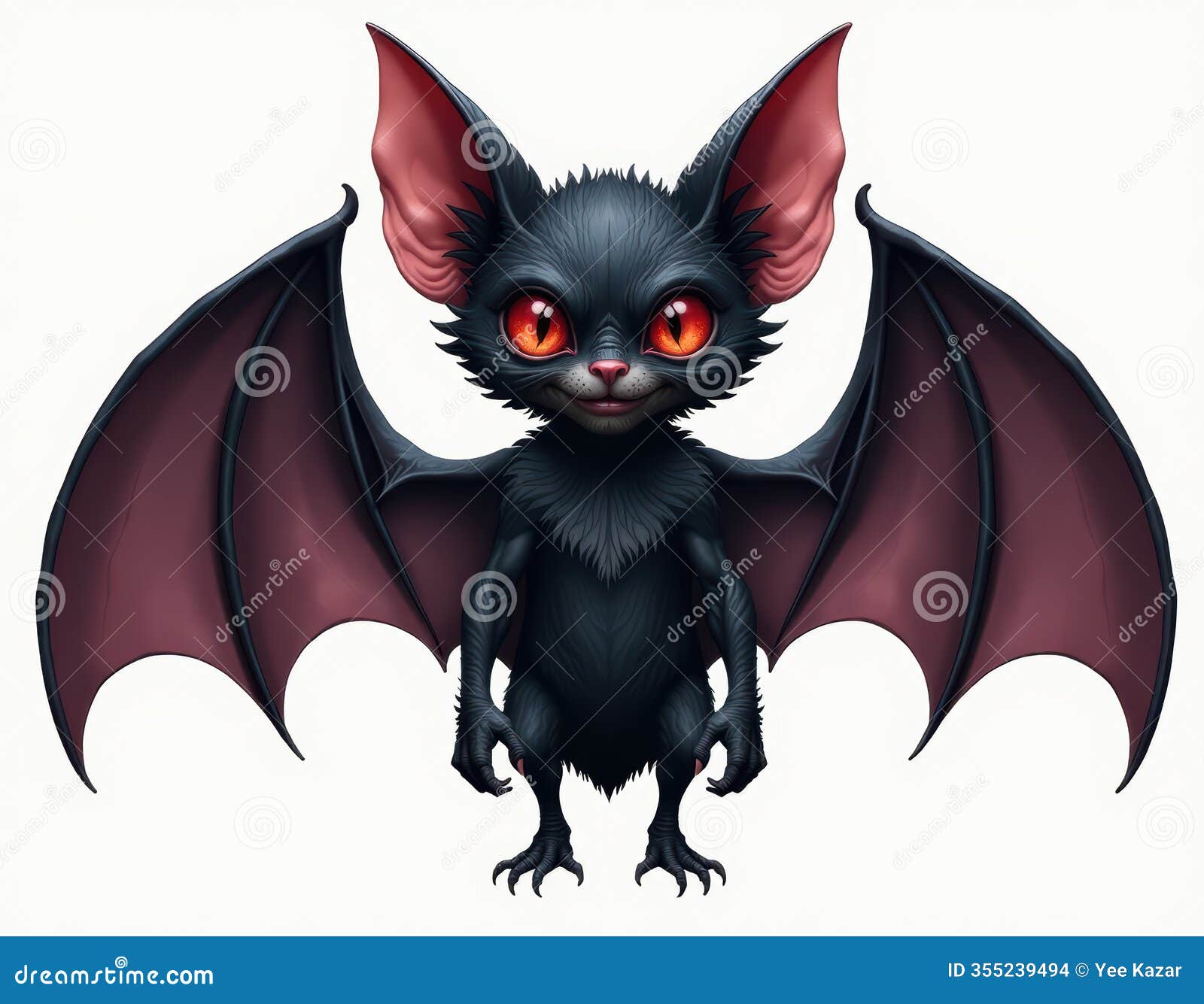 Cute Black Bat Creature with Big Red Eyes Stock Illustration ...