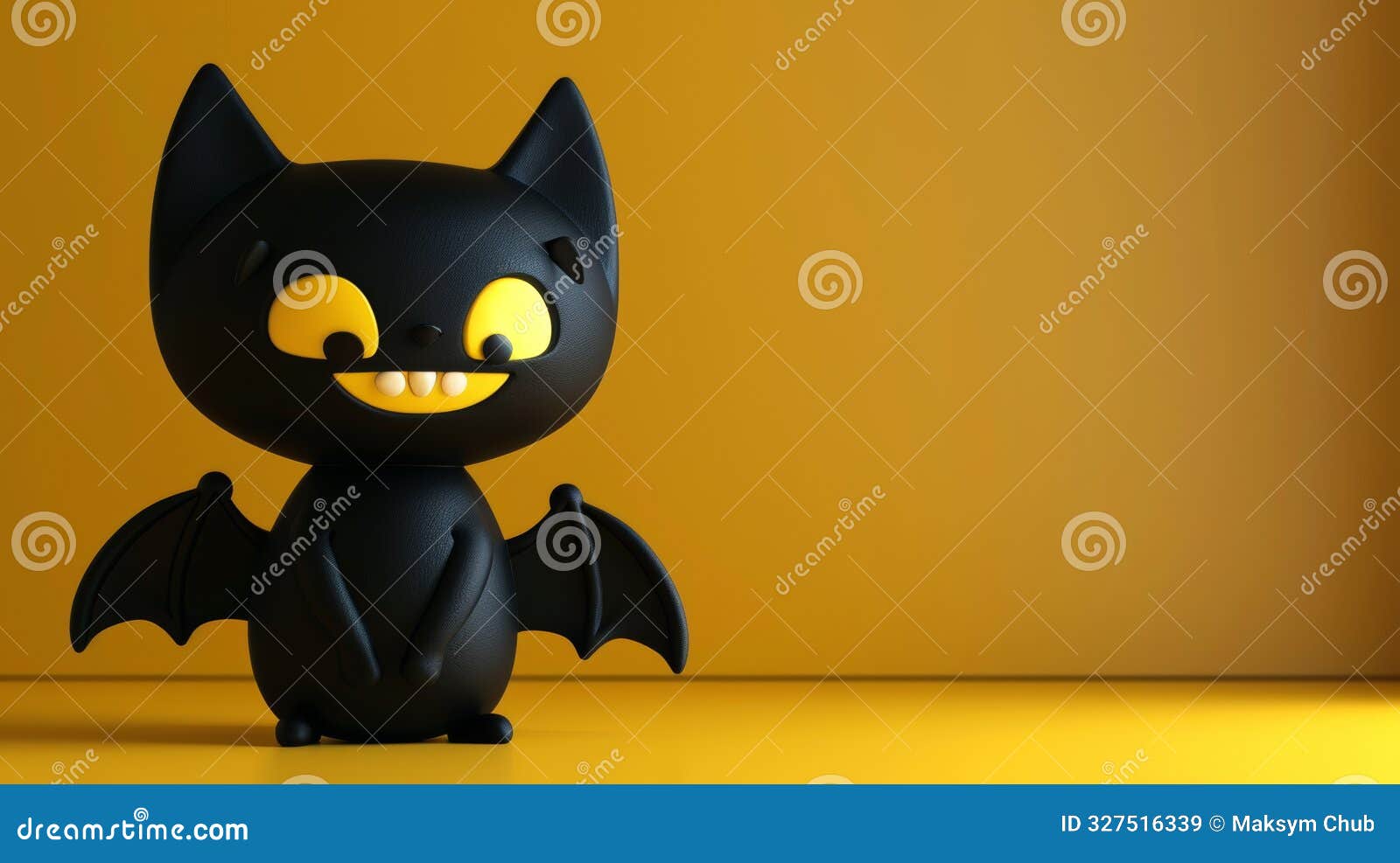 Cute Black Cartoon Bat with Yellow Eyes and Teeth on an Empty Yellow ...