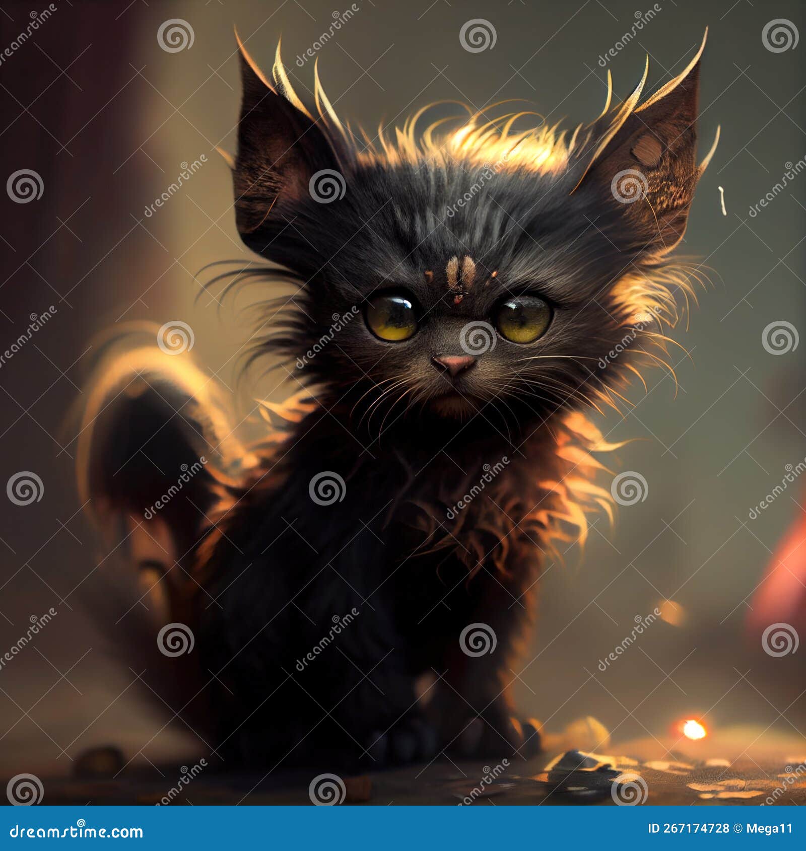 Generative AI: Cute Black Cat with Angry Expression Extremely Furry ...