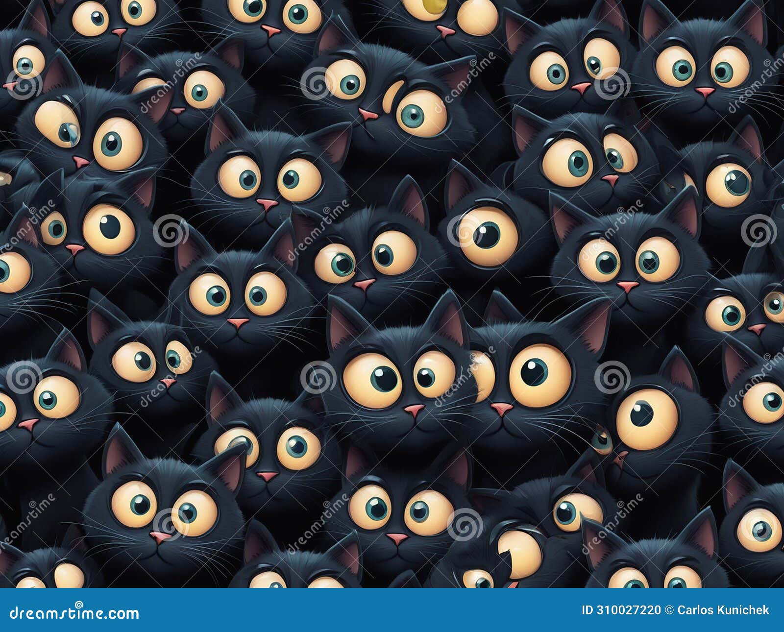 Cute Black Cat Face with Big Eyes Pattern Background - Generated by Ai ...
