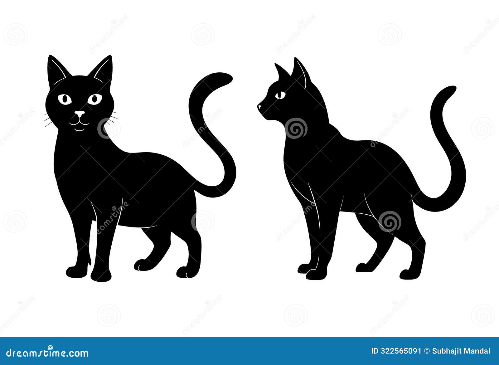 Cute Black Cat Set Silhouettes Stock Illustration - Illustration of ...