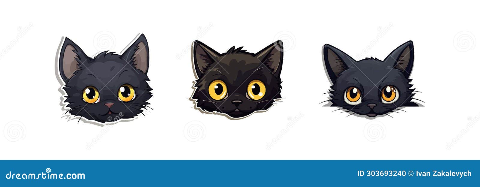 Cute Black Cat Sticker Set. Vector Illustration Design Stock Vector ...