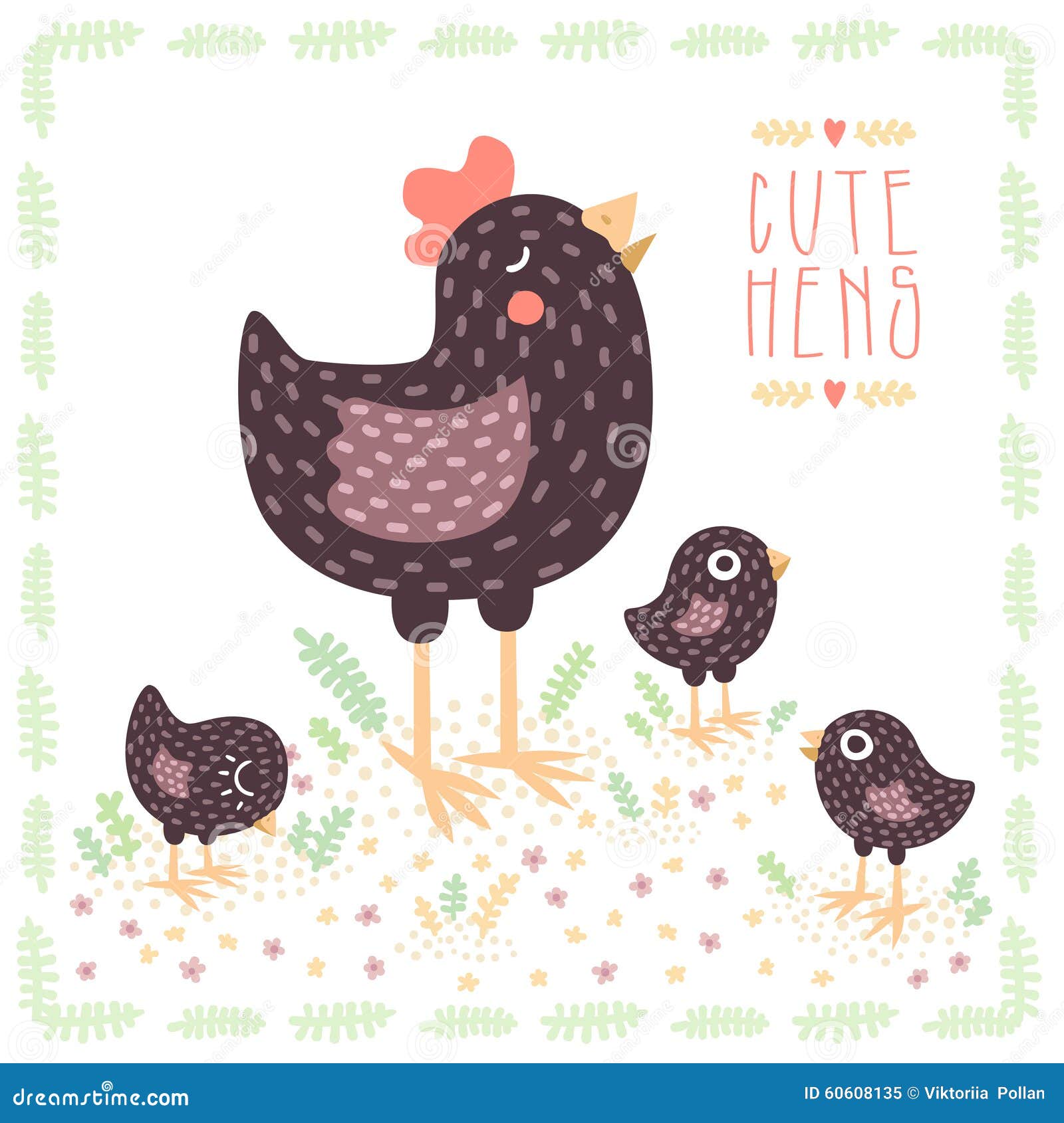 Cute Black Hen with Baby Chickens Vector Background Stock Vector ...