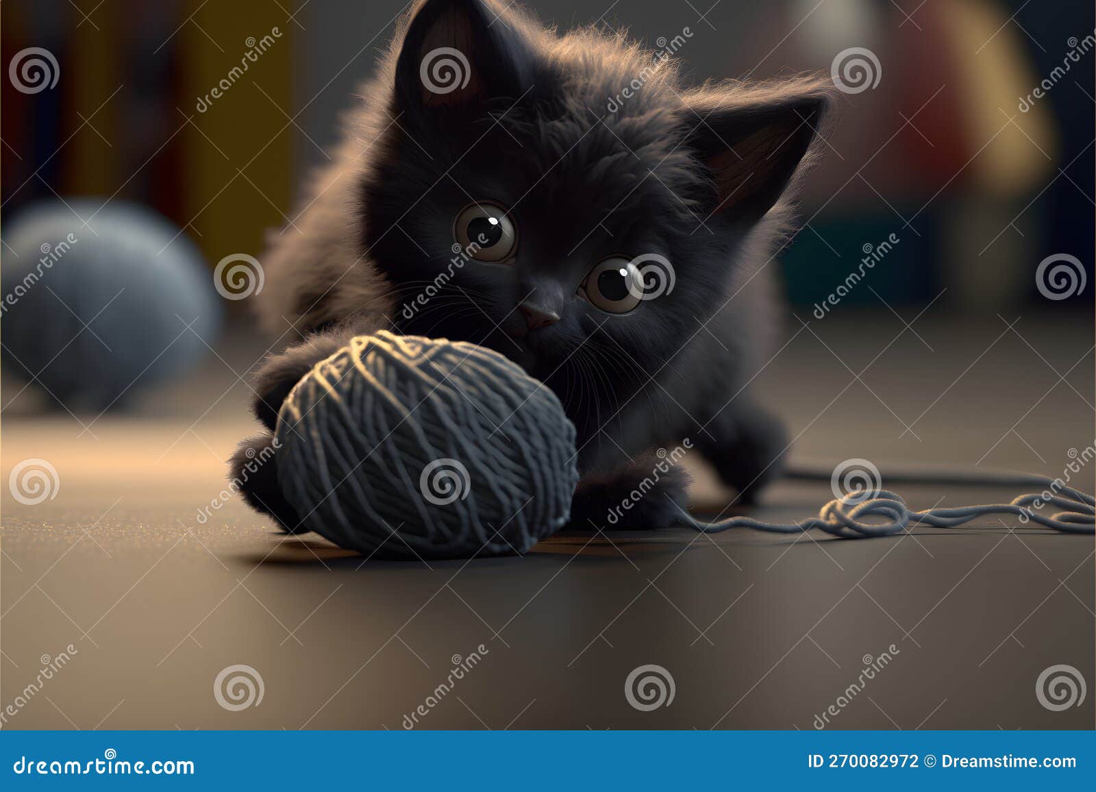 Cute Black Kitten Plays with a Ball of String Created with Generative ...