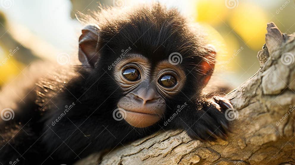 A Cute Black Monkey Sitting on a Tree in Africa Stock Photo - Image of ...