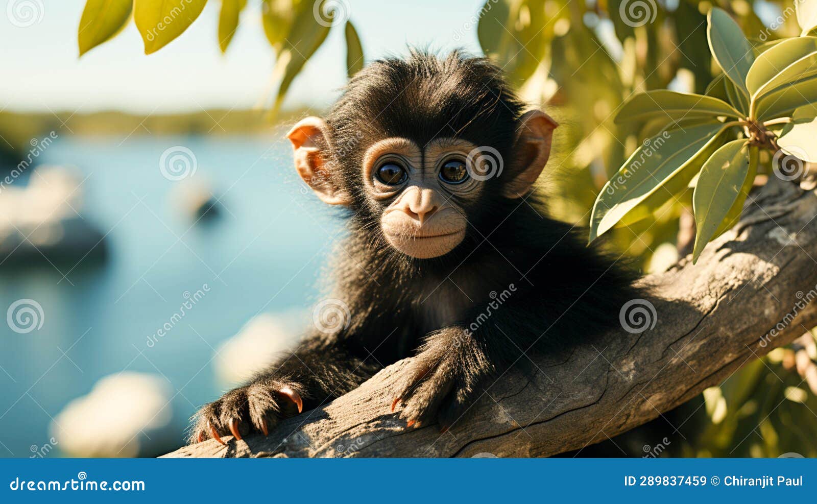 A Cute Black Monkey Sitting on a Tree in Africa Stock Image - Image of ...