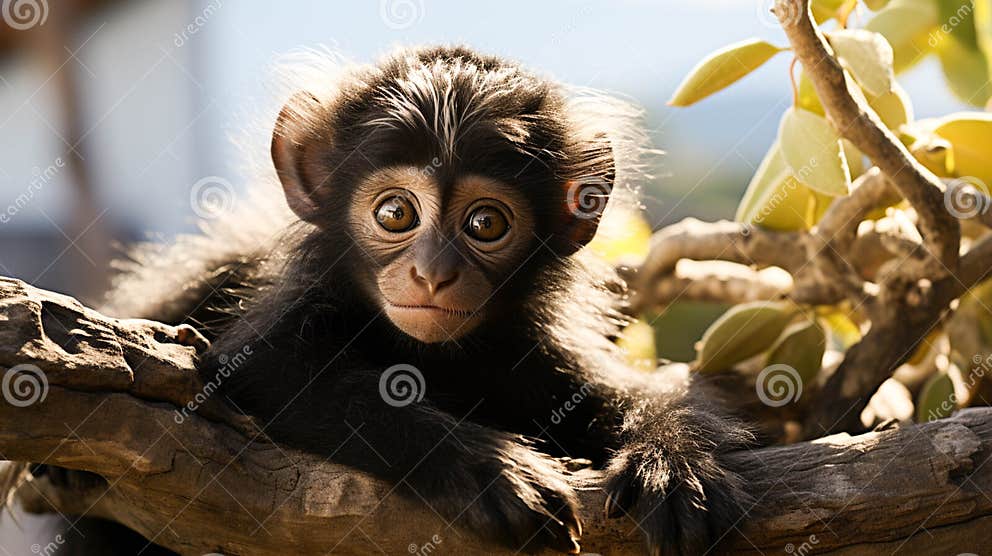 A Cute Black Monkey Sitting on a Tree in Africa Stock Image - Image of ...