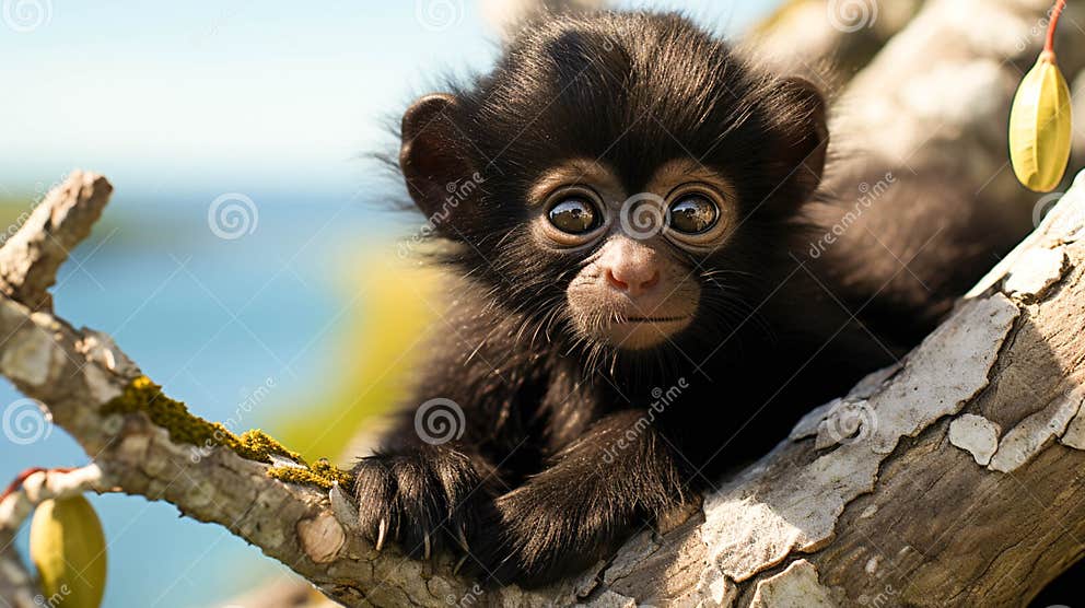 A Cute Black Monkey Sitting on a Tree in Africa Stock Image - Image of ...